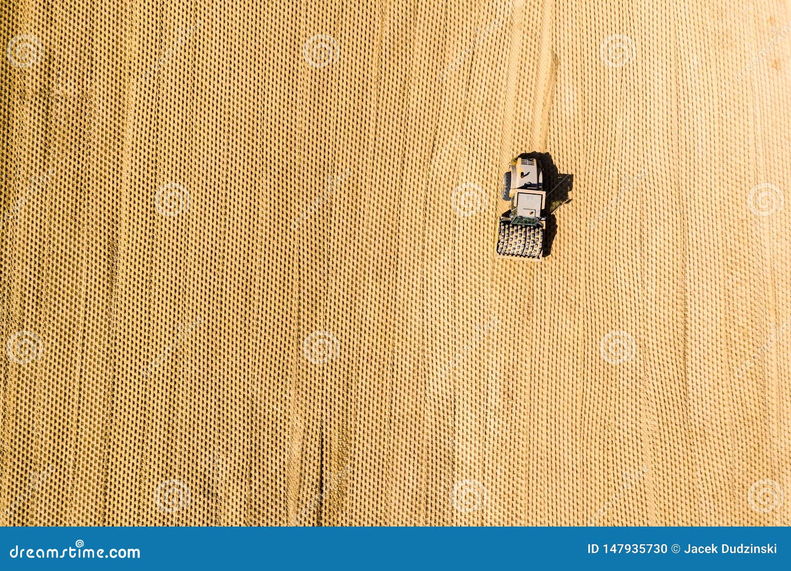 Aerial View. Roller Steamroller or Vibratory Roller Machine Working on ...