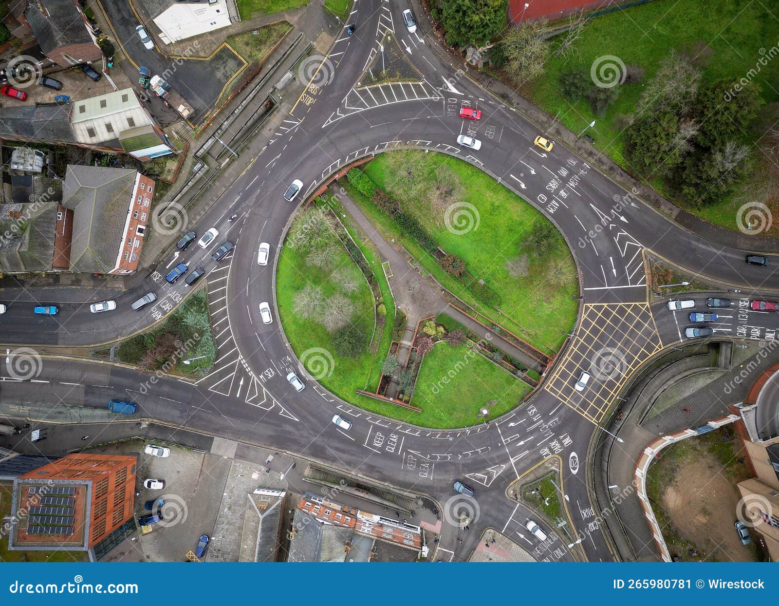 Aerial View of a Roundabout in a City Stock Image - Image of lane ...