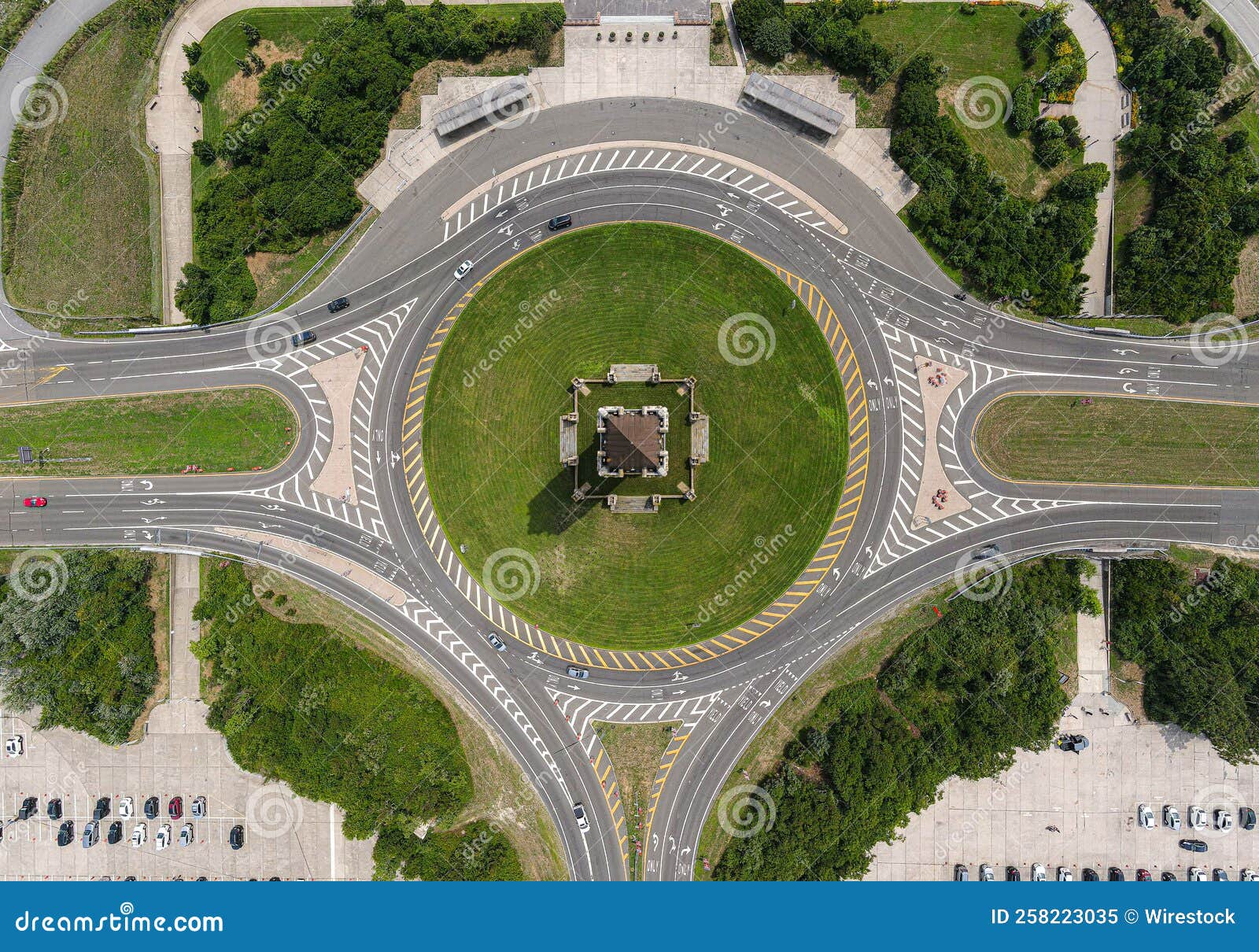 Aerial View of Roundabout Intersection in Several Directions with ...