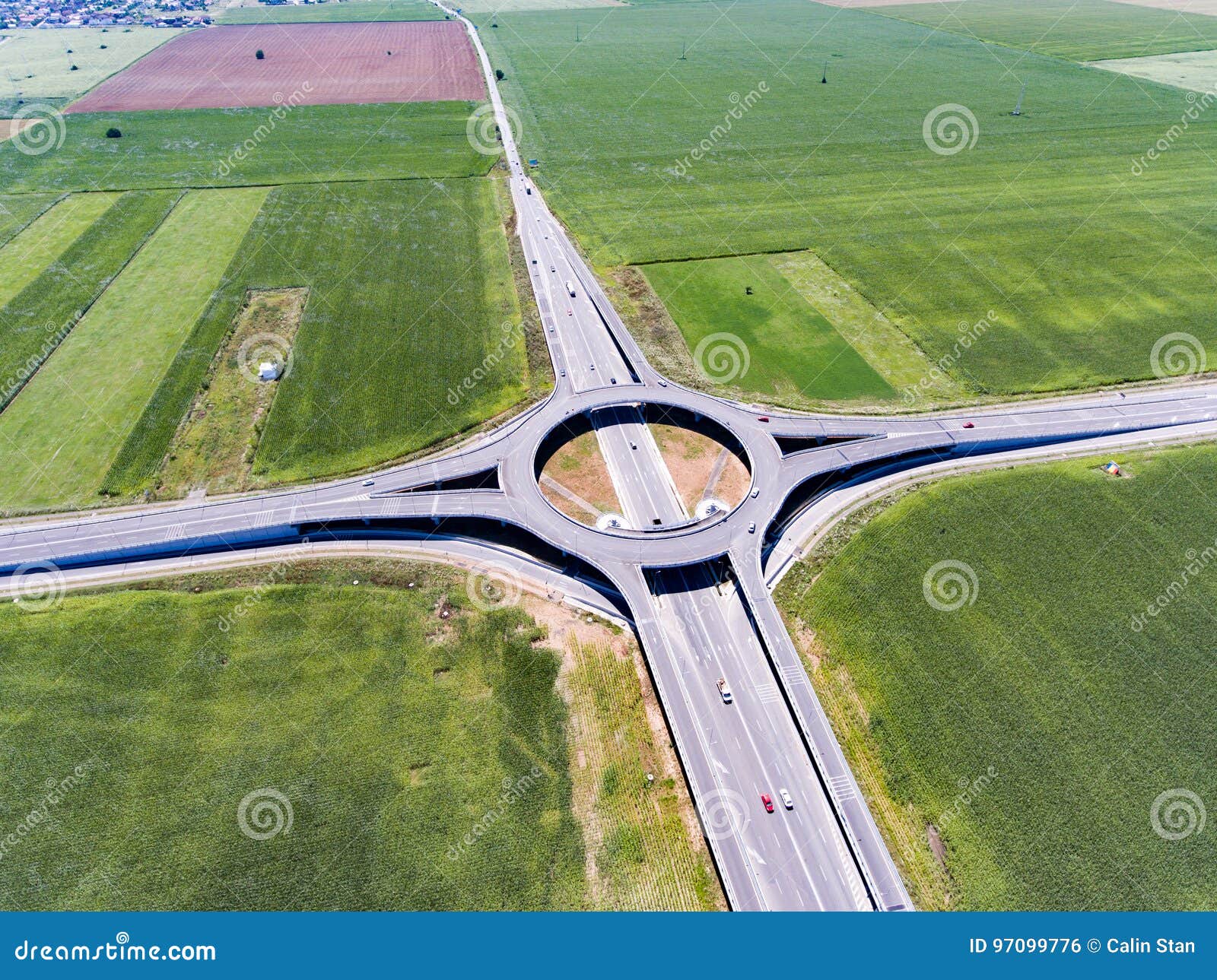 Aerial View of a Roundabout Stock Photo - Image of asphalt, drone: 97099776