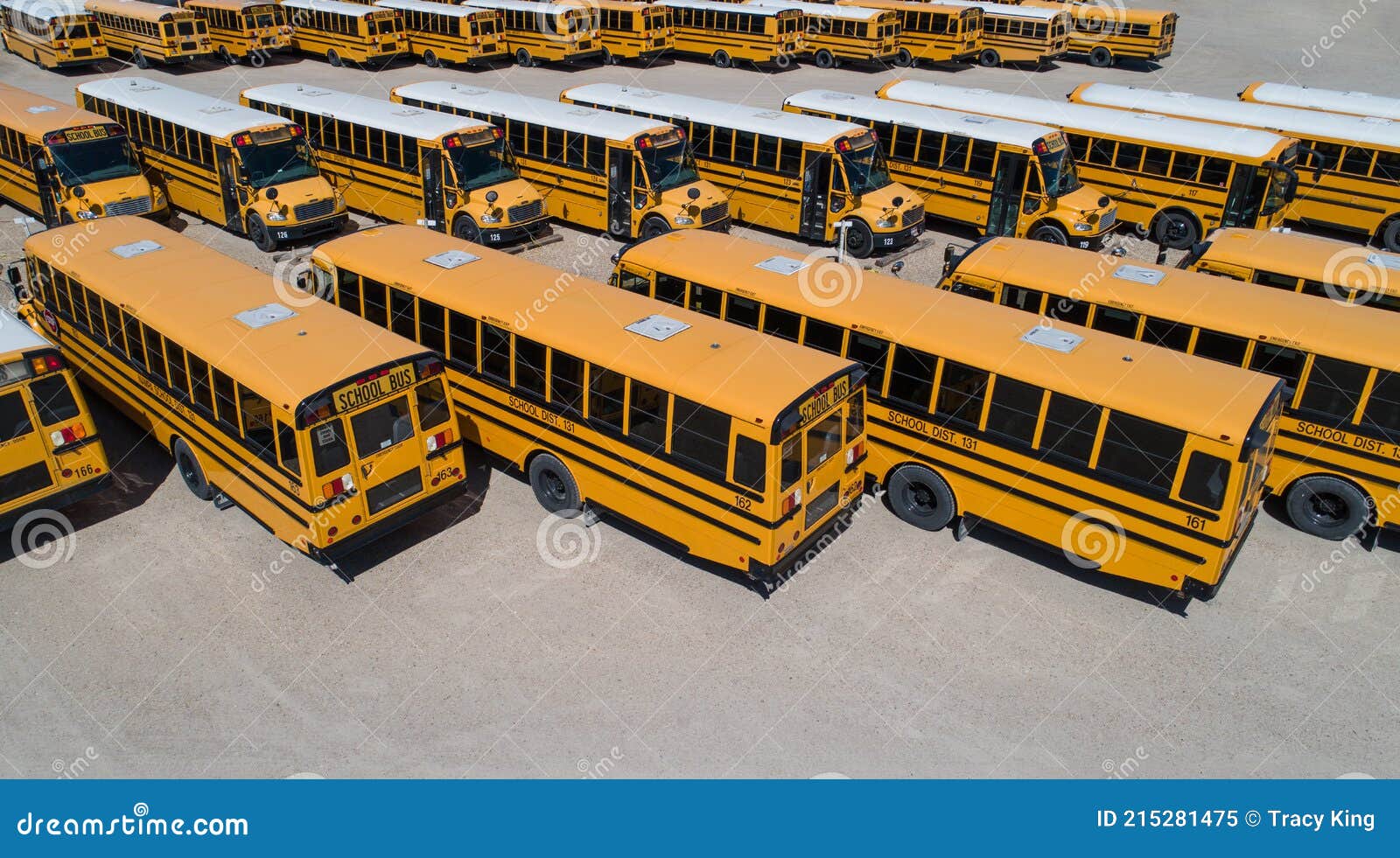 Aerial View of a Row of School Buses Stock Image - Image of driver ...