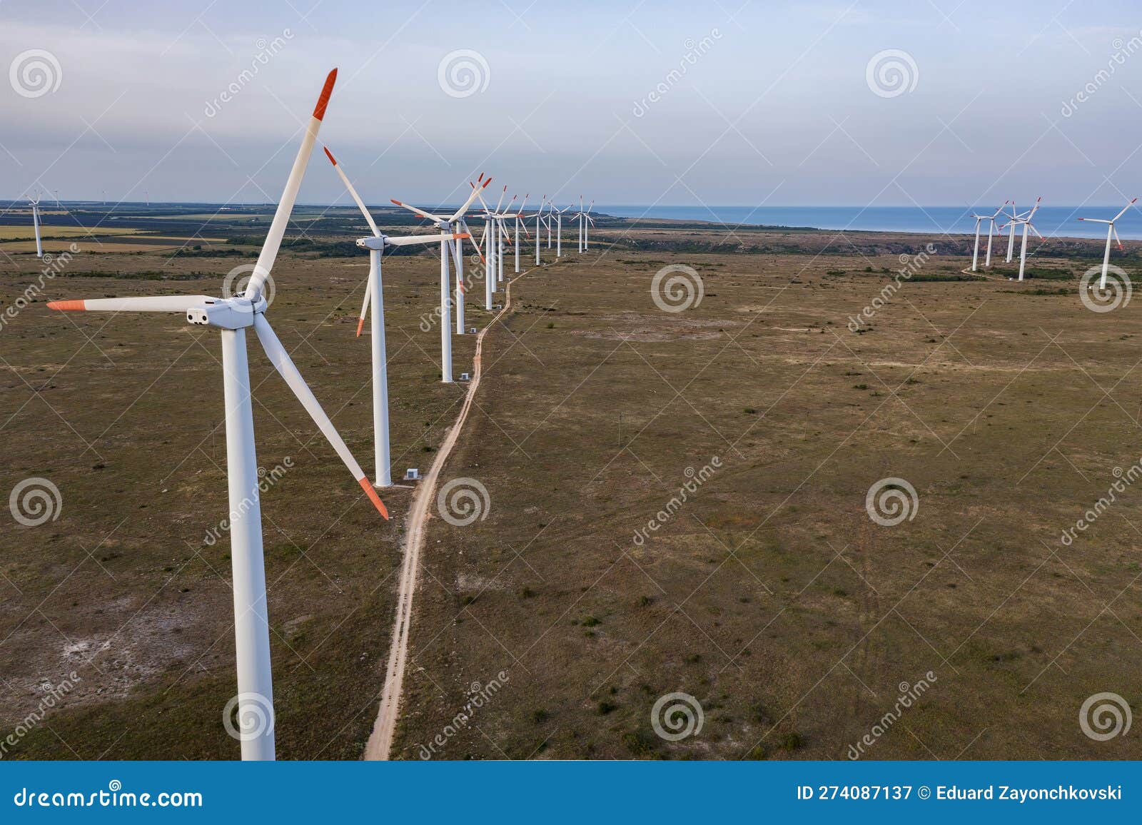 Aerial View of a Row of Wind Turbines. Stock Image - Image of electric ...