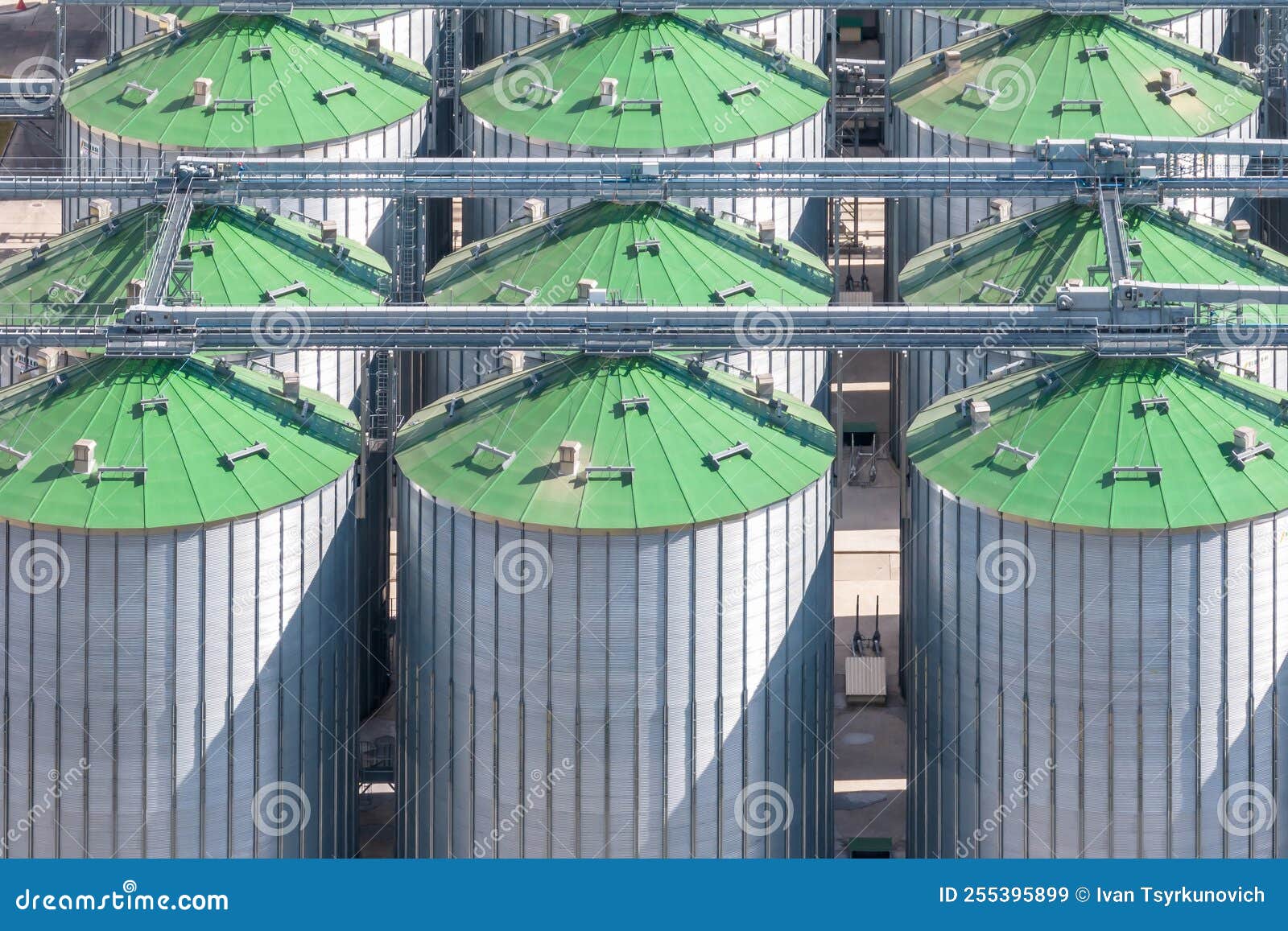 Aerial View on Rows of Agro Silos Granary Elevator with Seeds Cleaning ...