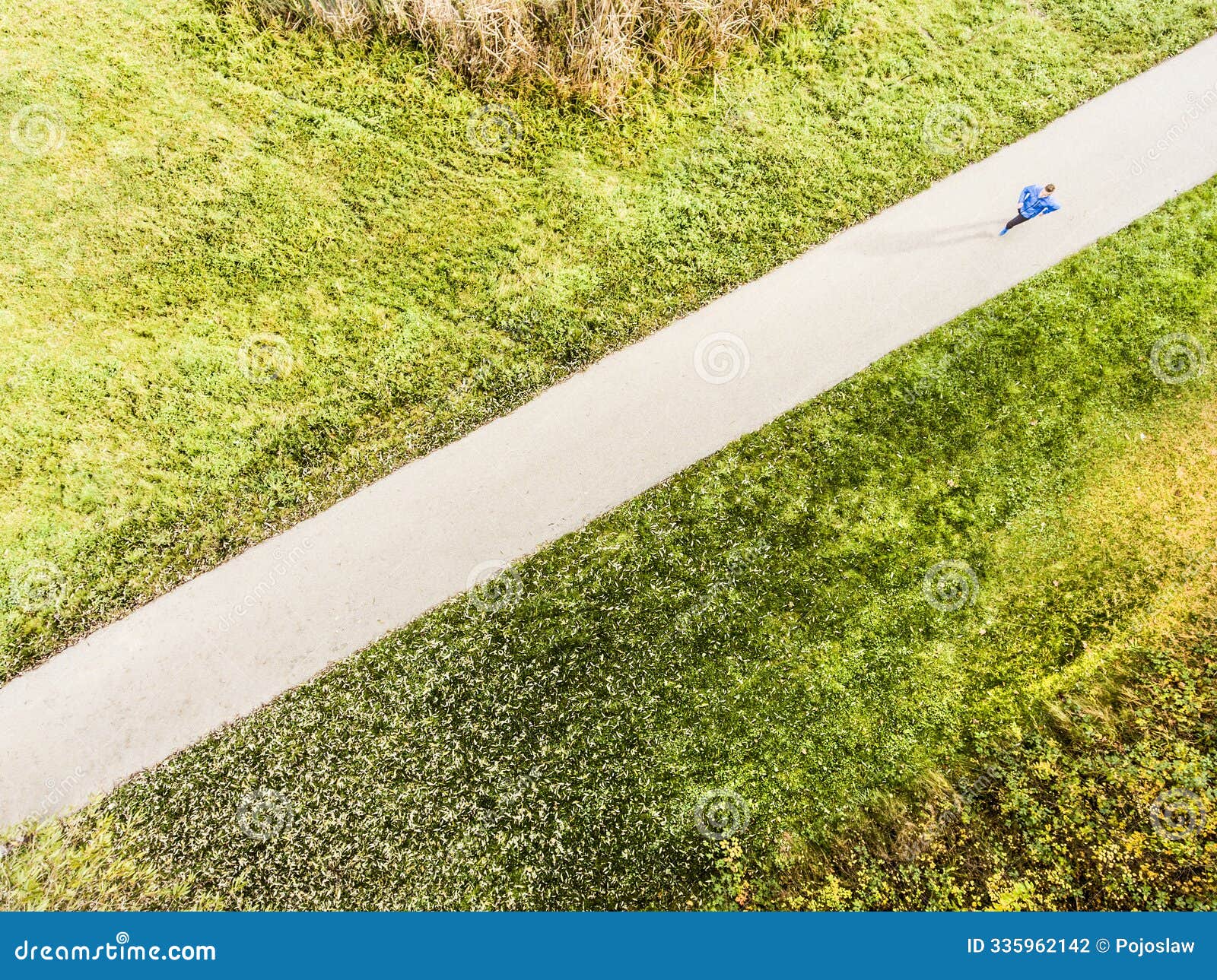 Aerial View of a Runner Running through Autumn Park on Jogging Path ...