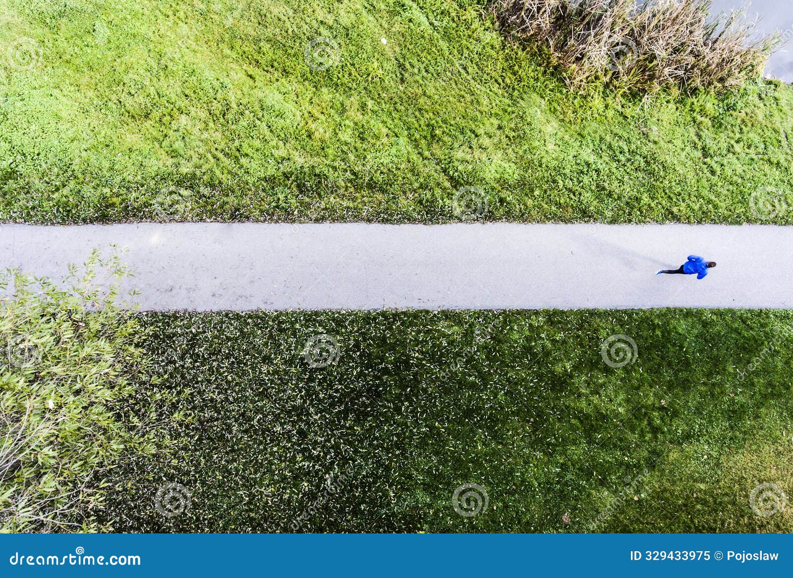 Aerial View of a Runner Running through the Park on a Jogging Path ...