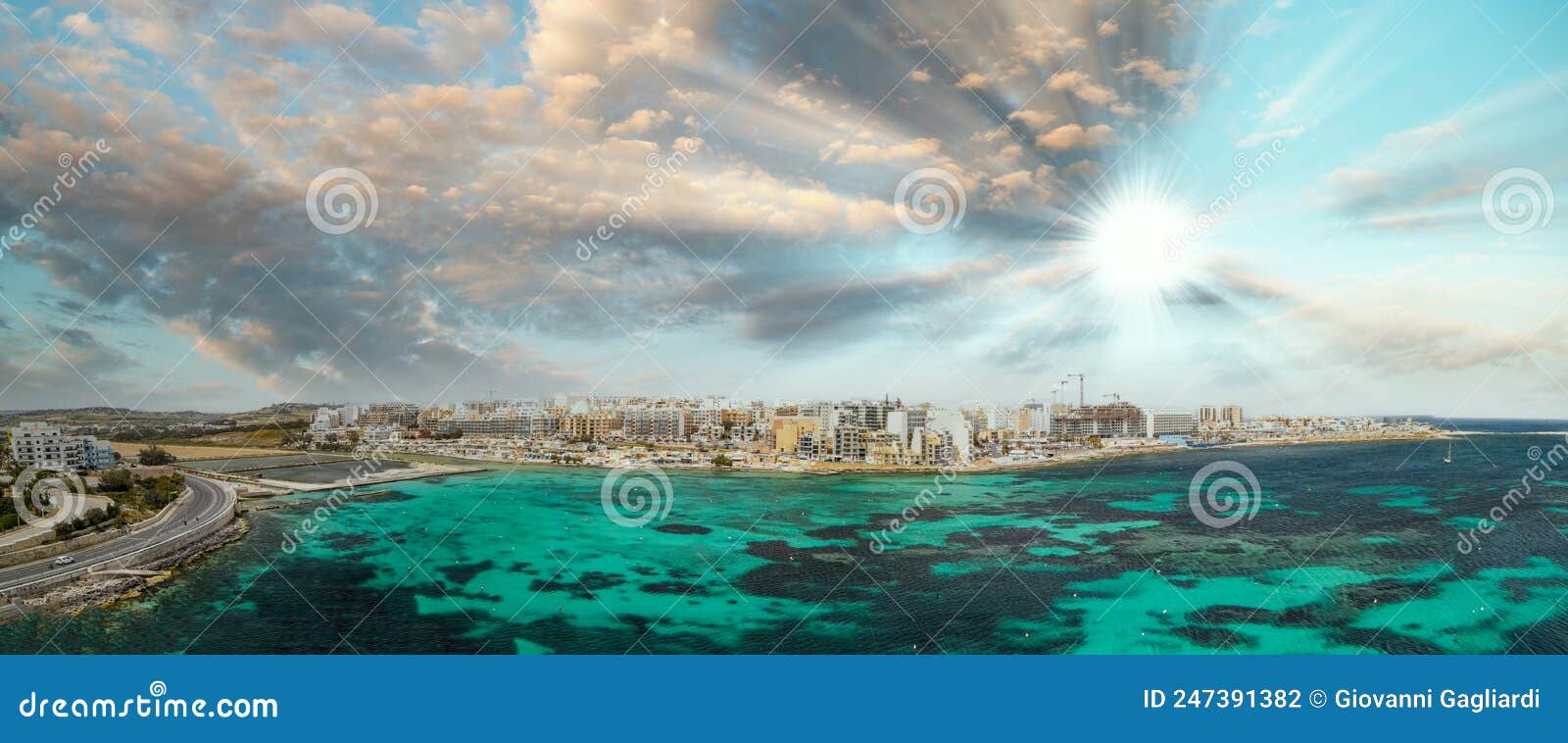 Aerial View of Salina Bay in Bugibba, Malta Stock Photo - Image of ...