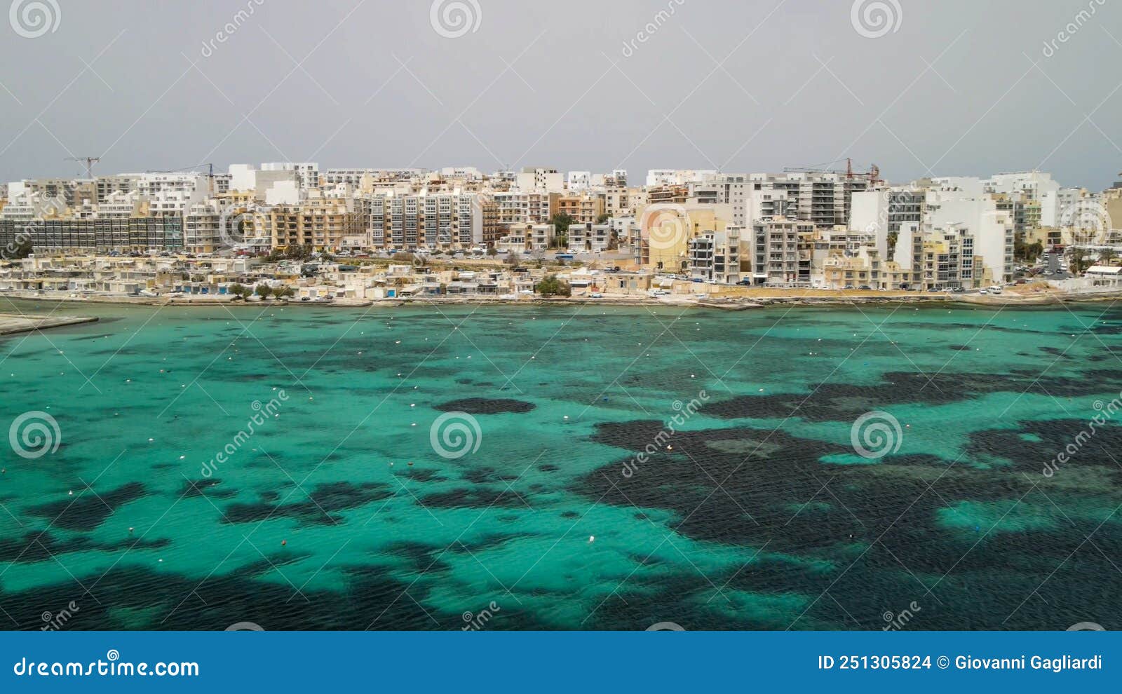 Aerial View of Salina Bay in Bugibba, Malta Stock Photo - Image of ...