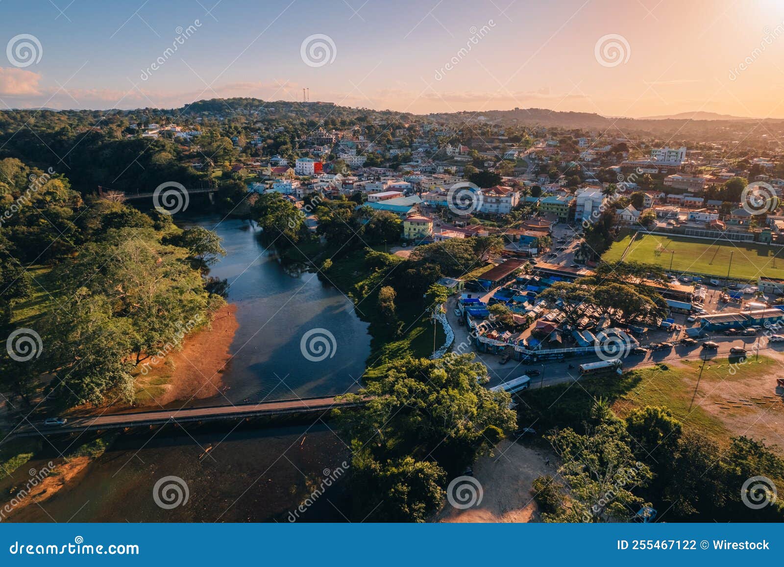 Aerial View of San Ignacio Alongside the Macal River Stock Photo ...