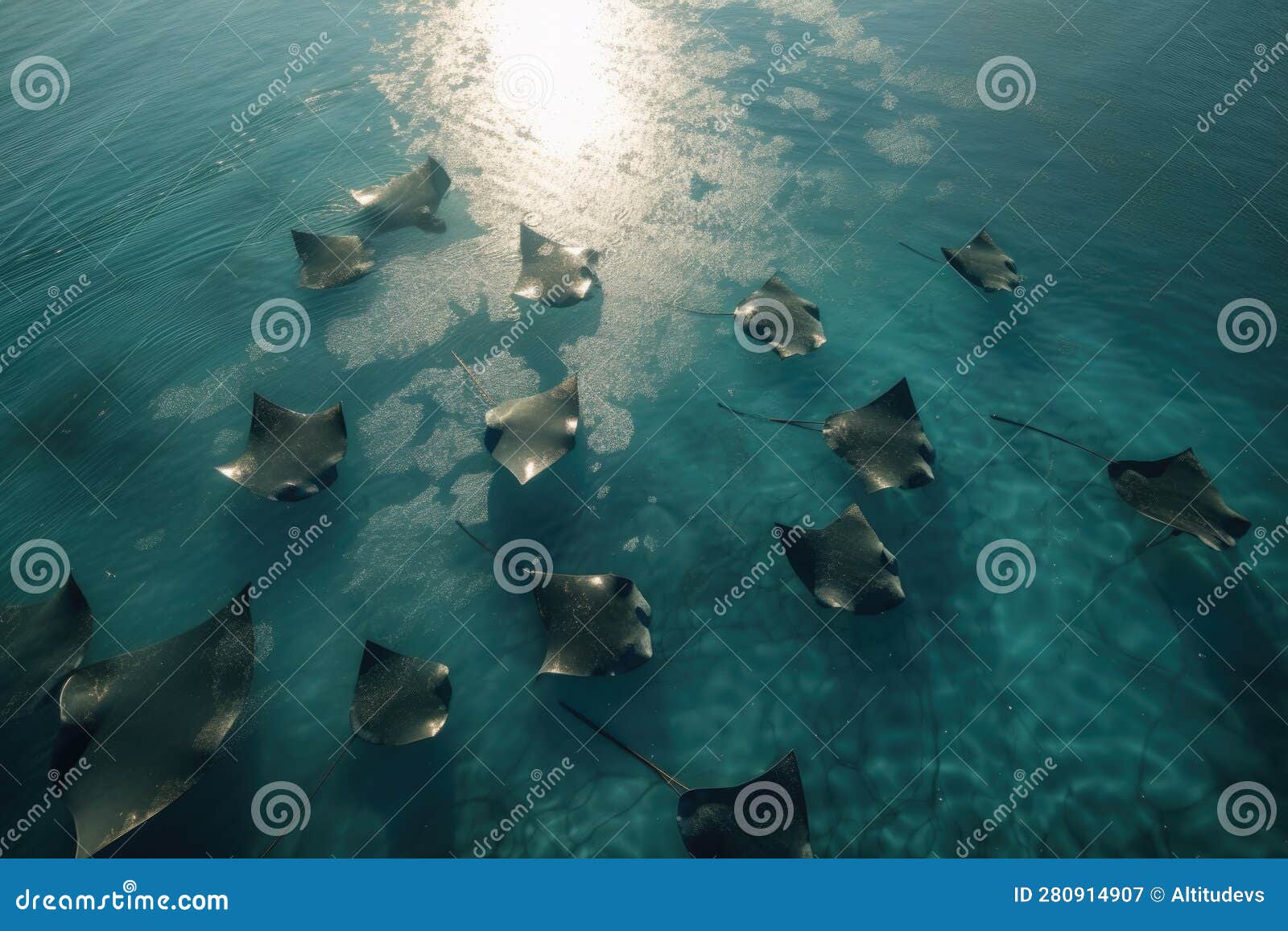 Aerial View of School of Rays Swimming Toward the Surface Stock ...
