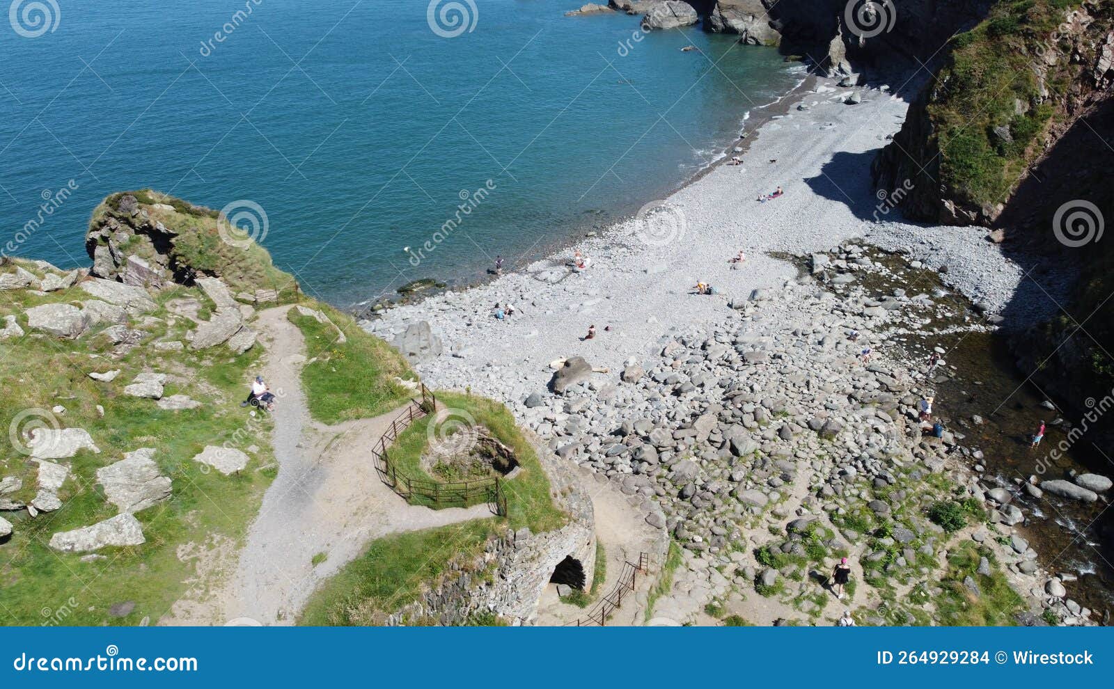 Aerial View of Sea with Greenery Beach Stock Photo - Image of drone ...