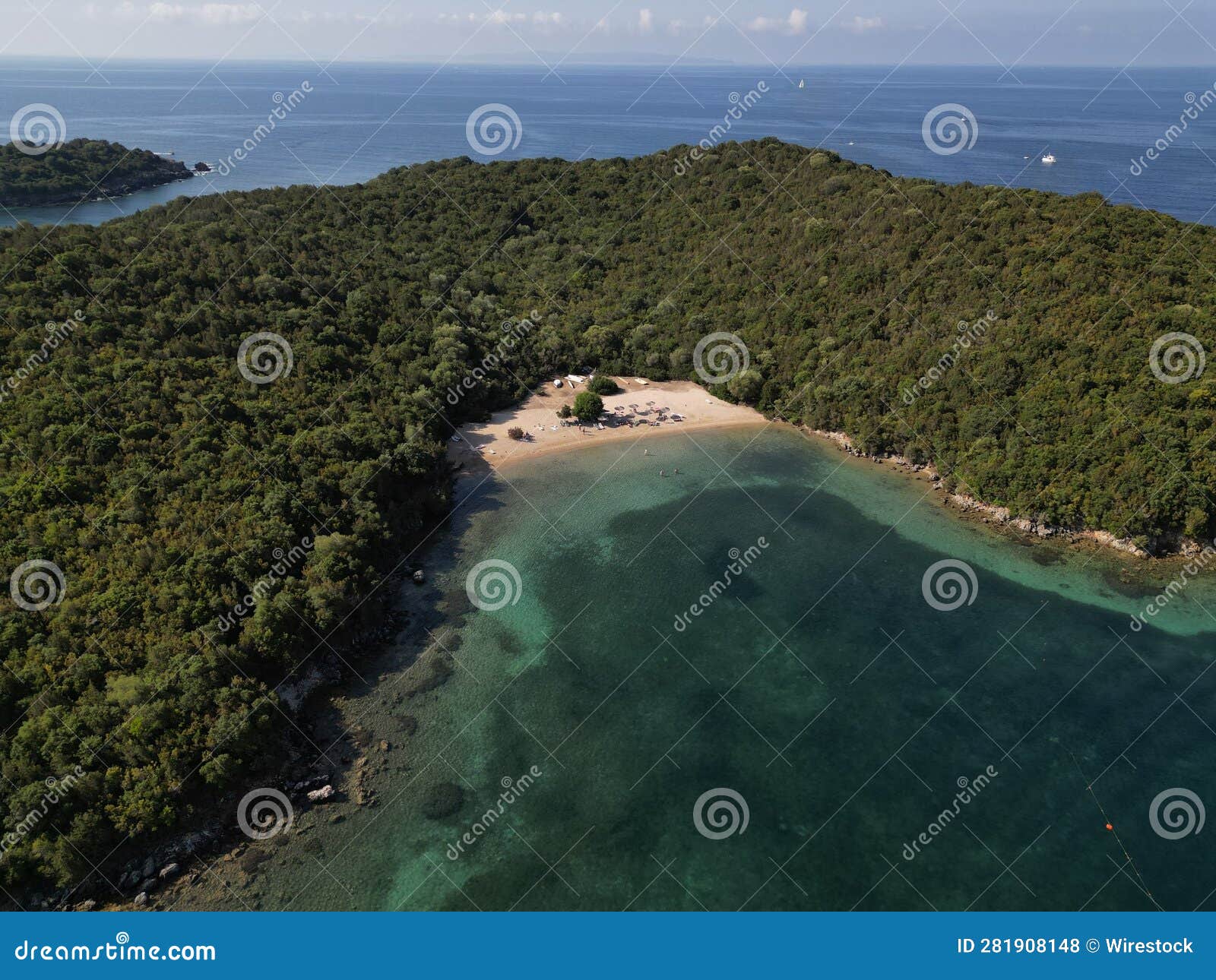 Aerial View of Sea with Greenery Beach Stock Photo - Image of island ...