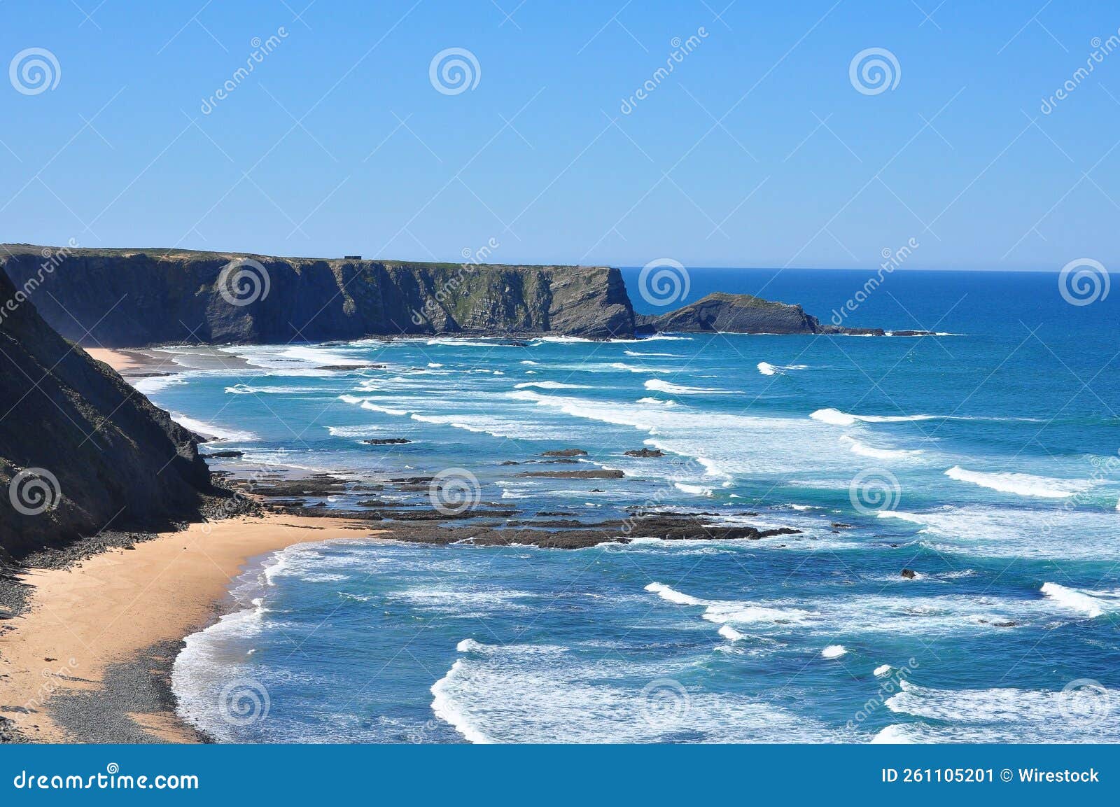 Aerial View of Sea Waves Breaking Beach with Cliffs Stock Image - Image ...