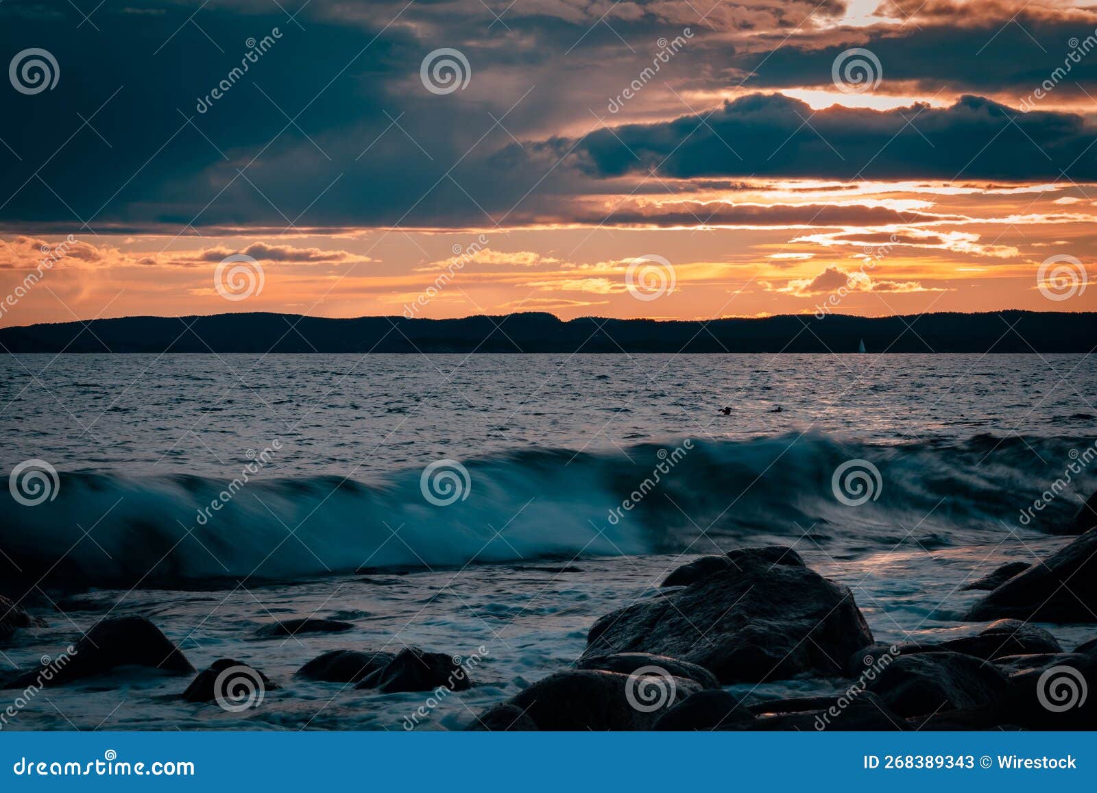 Aerial View of Sea Waves Breaking Beach during Sunset Stock Image ...