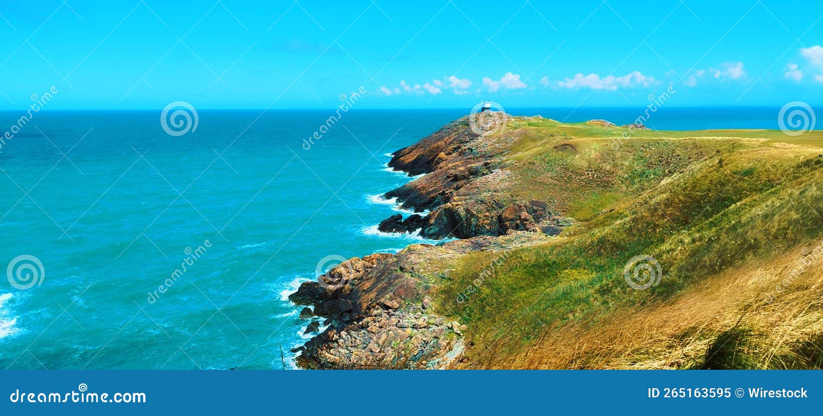 Aerial View of Sea Waves Breaking Greenery Beach Stock Image - Image of ...