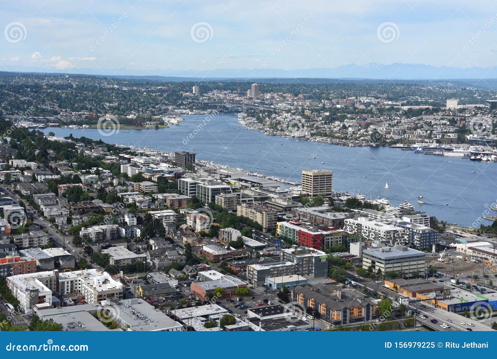 Aerial View of Seattle from the Observation Deck at the Space Needle in ...