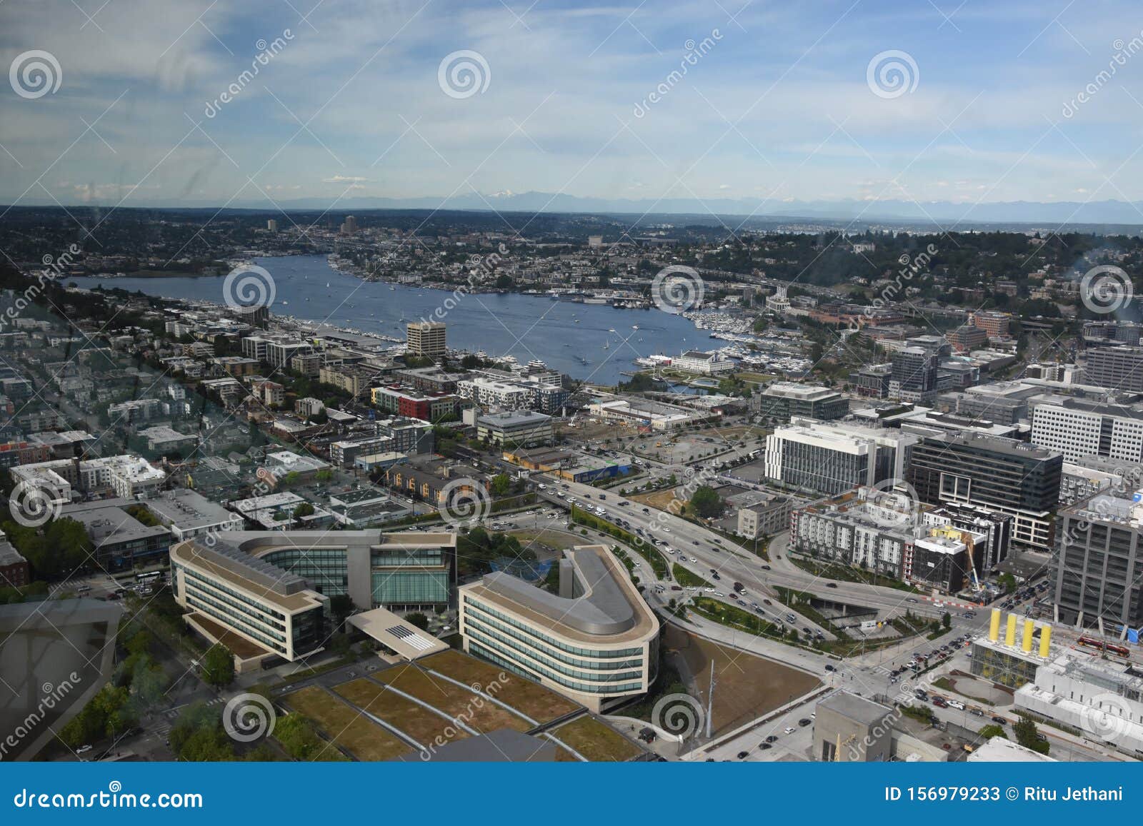 Aerial View of Seattle from the Observation Deck at the Space Needle in ...