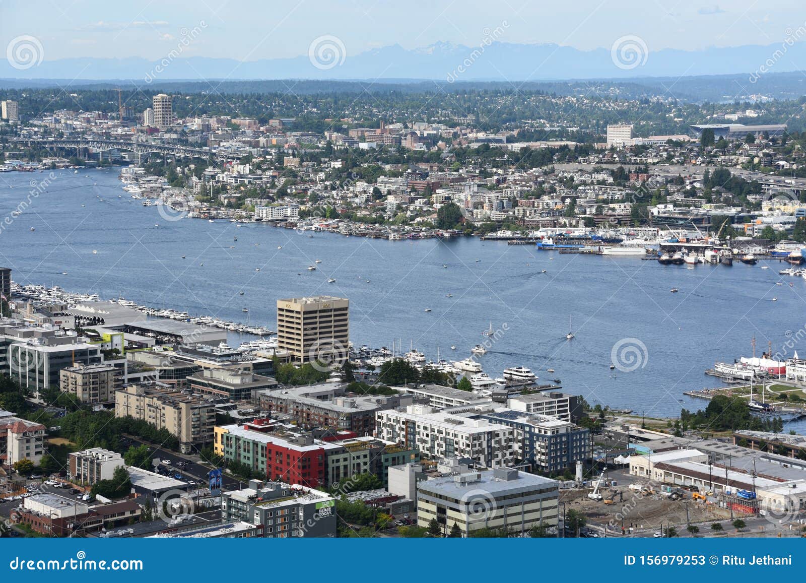 Aerial View of Seattle from the Observation Deck at the Space Needle in ...