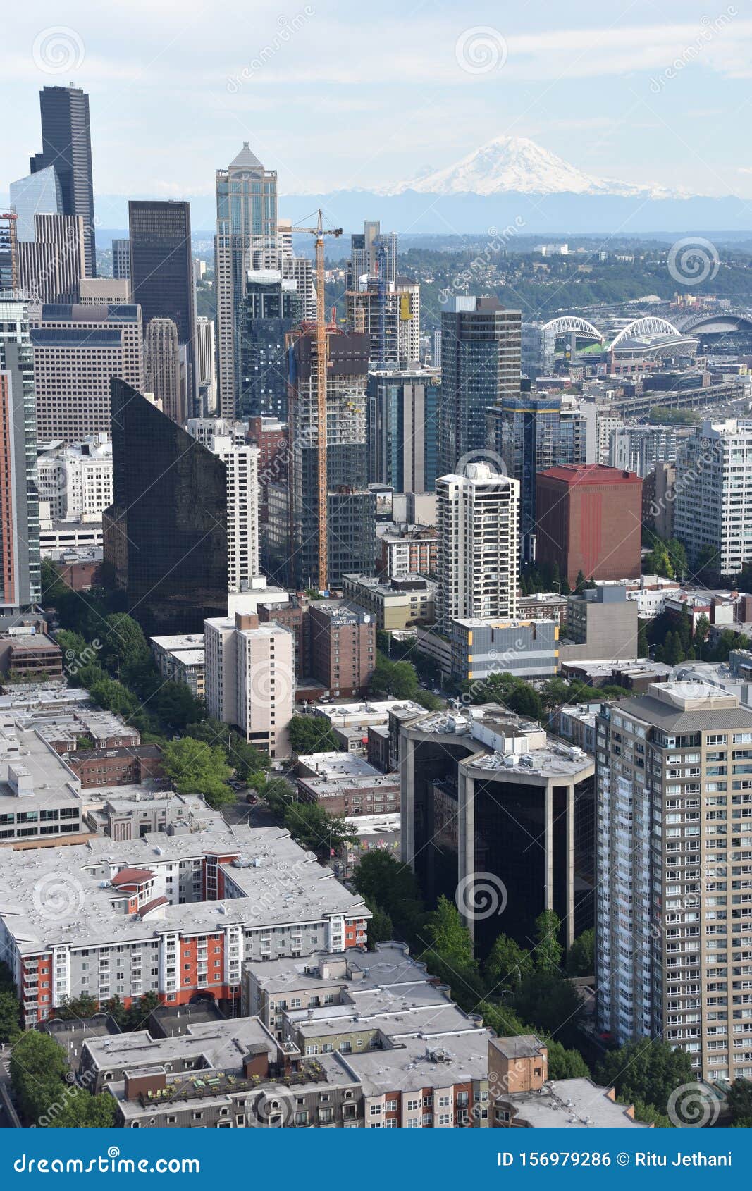 Aerial View of Seattle from the Observation Deck at the Space Needle in ...