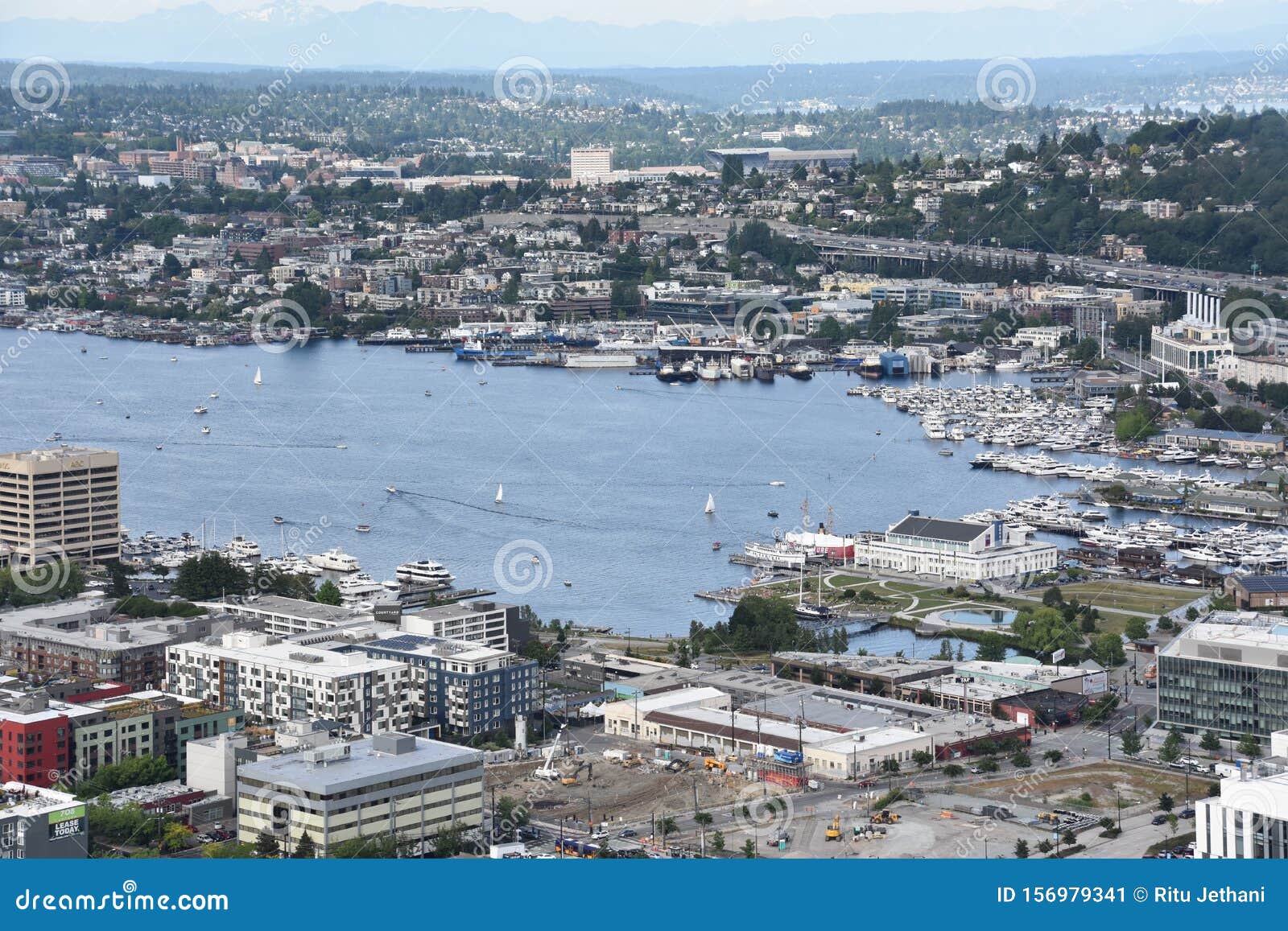 Aerial View of Seattle from the Observation Deck at the Space Needle in ...
