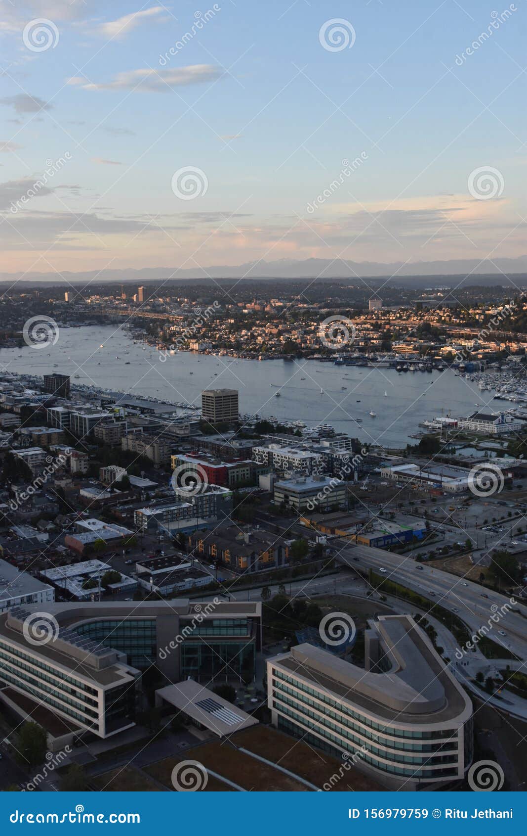 Aerial View of Seattle from the Observation Deck at the Space Needle in ...