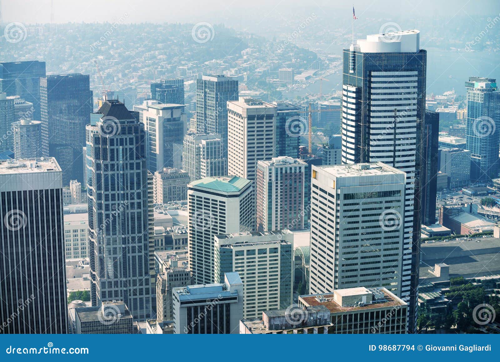 Aerial View of Seattle Skyscrapers, WA Stock Photo - Image of seattle ...