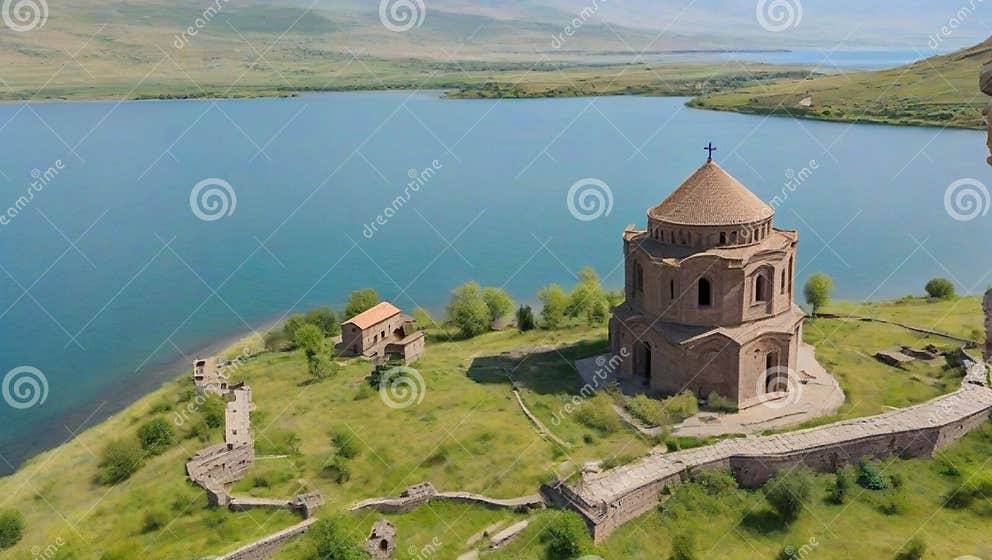 Aerial View of Sevanavank Monastery, an Historic Monastery Complex with Lake Stock Illustration ...