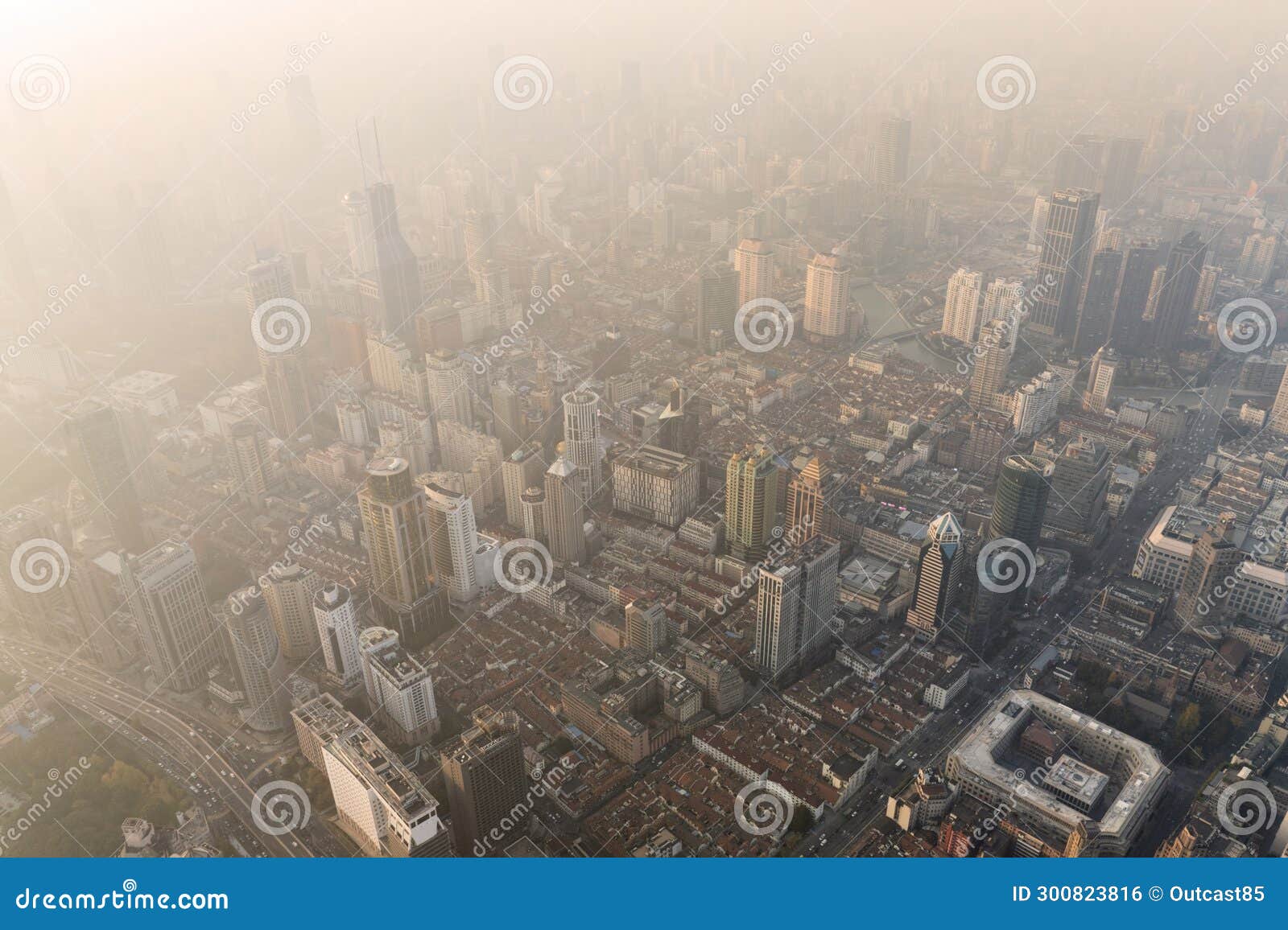 Aerial View of Shanghai with Heavy Pollution Stock Photo - Image of ...