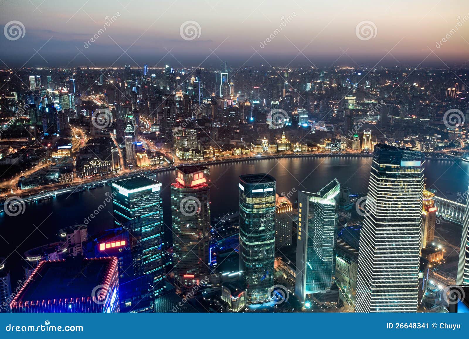 Aerial View of Shanghai at Night Stock Image - Image of business ...