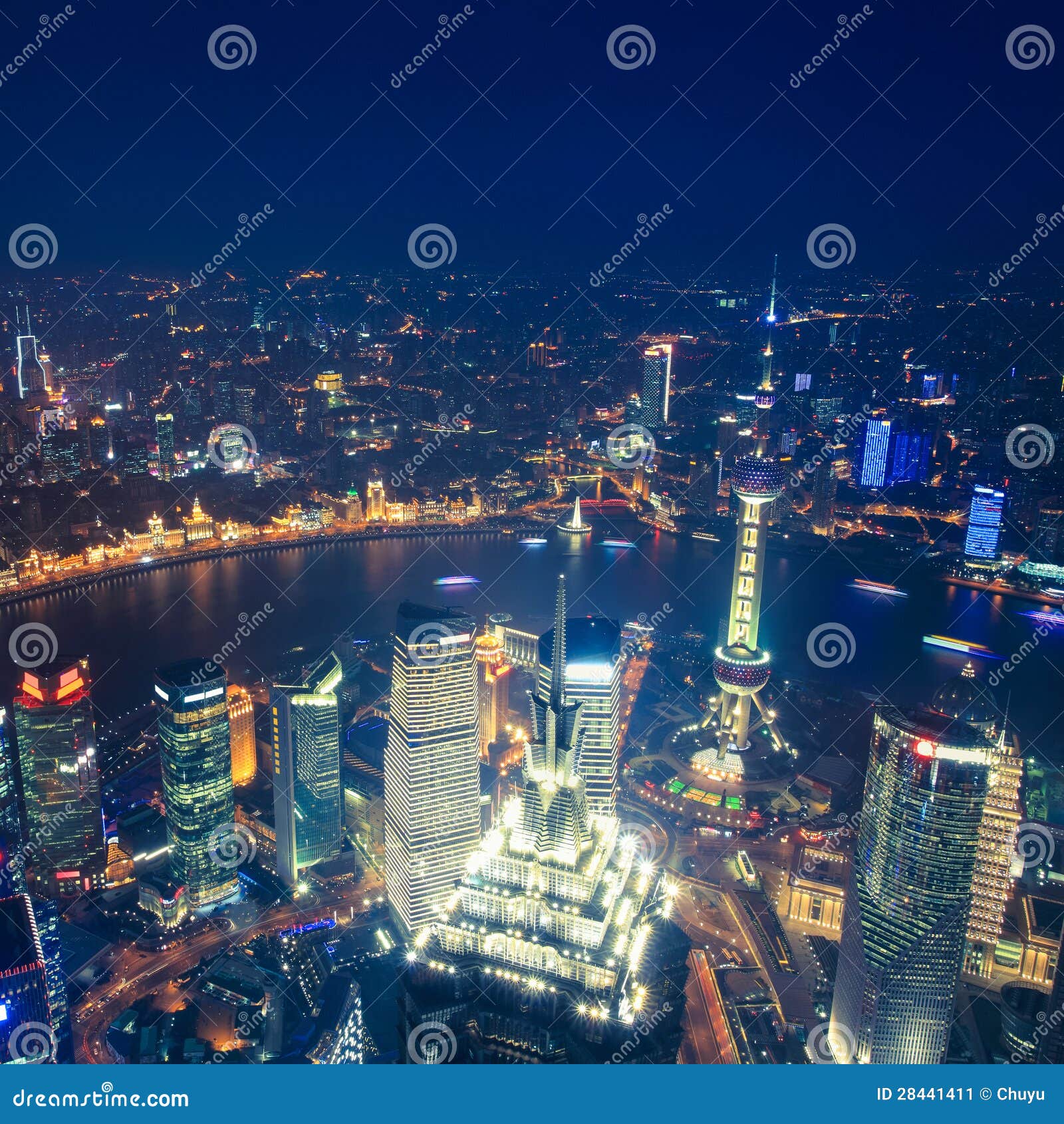 Aerial View of Shanghai at Night Stock Image - Image of skyline ...