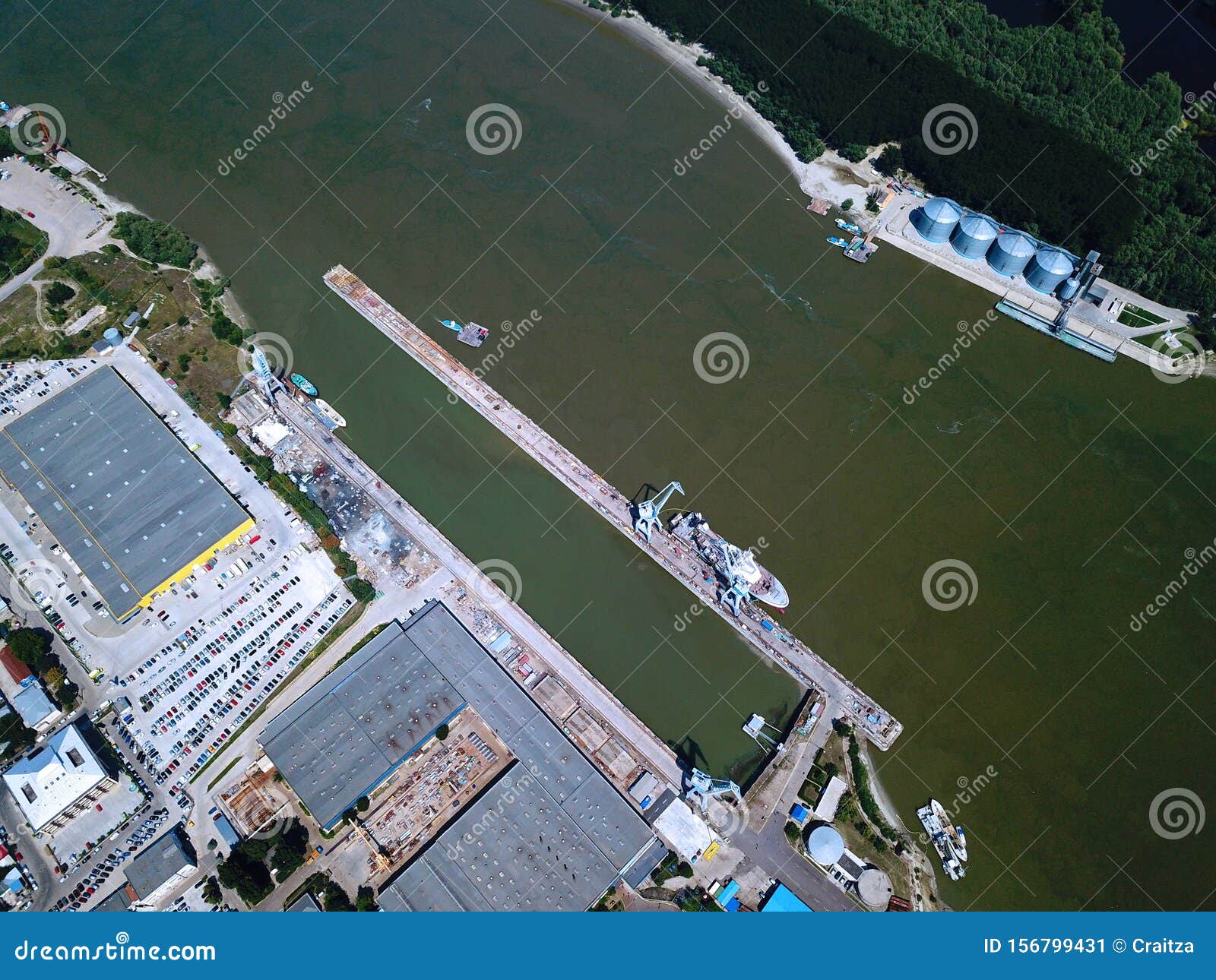 Aerial View of Ship Loading Docks in Braila Romania Eastern Europe ...