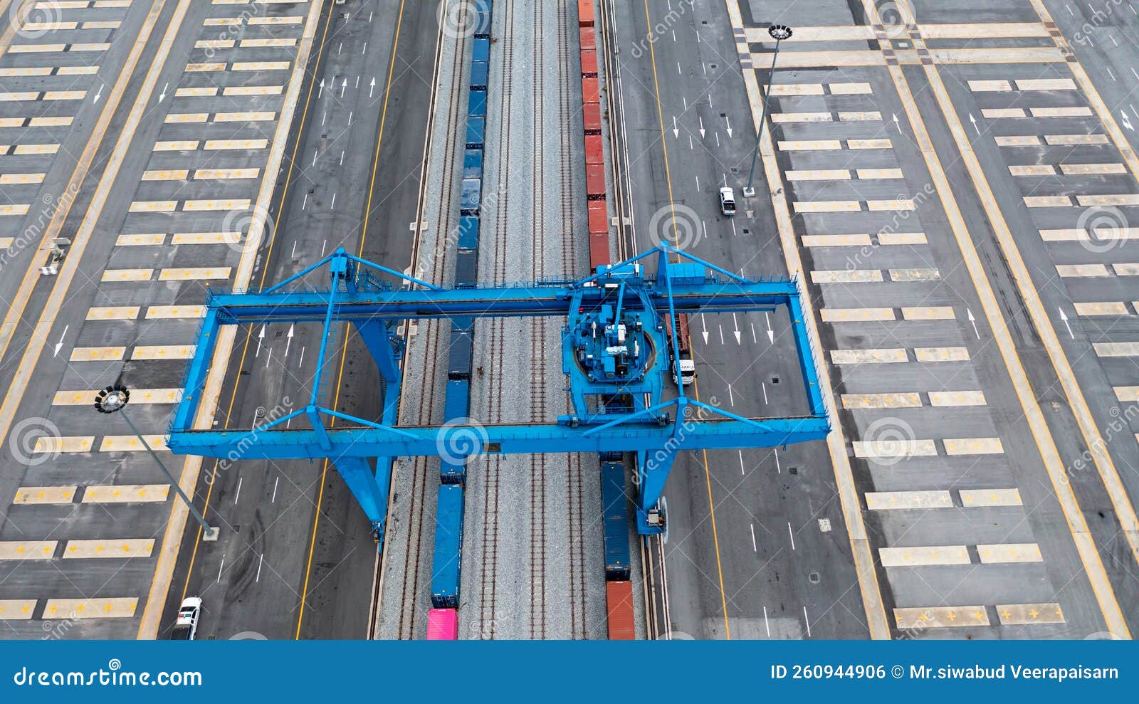 Aerial View of Shipping Container Rail Terminal, Train Wagon Cargo ...