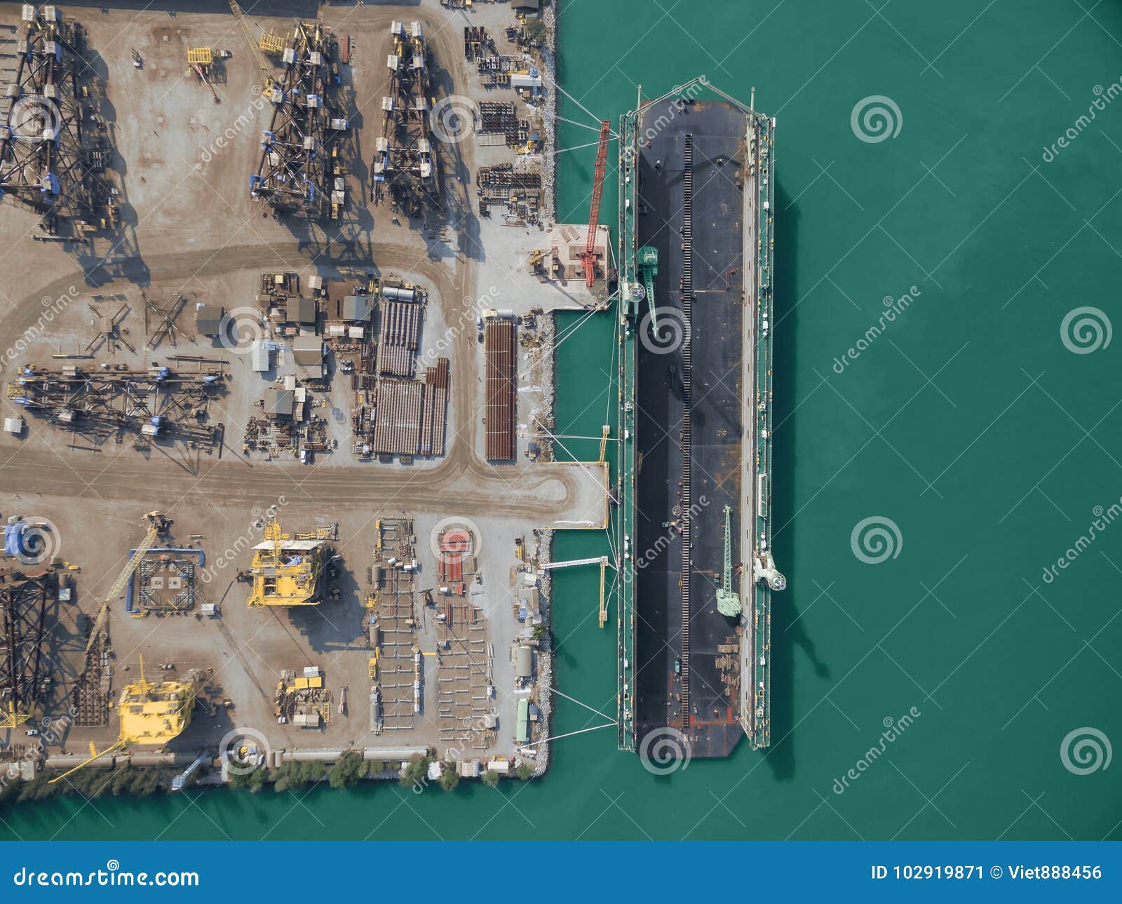 Aerial View Shipyard Have Crane Machine and Container Ship in Gr Stock ...