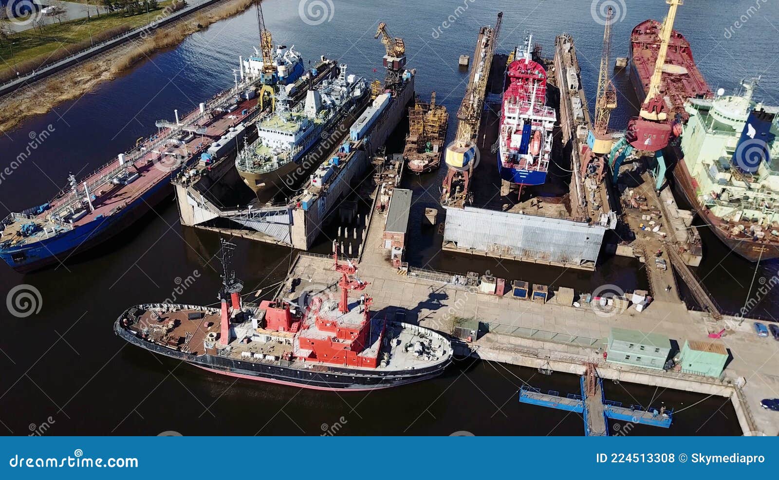 Aerial View of Shipyard. Ships is Under Constructions Stock Photo ...