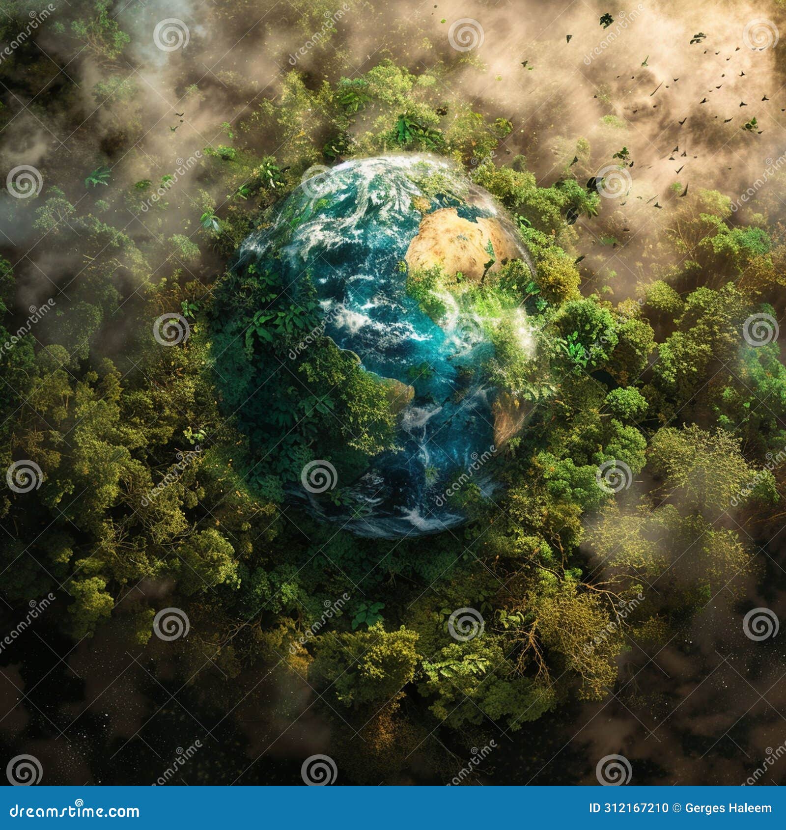 Aerial View of Earth Surrounded by Trees Stock Illustration ...