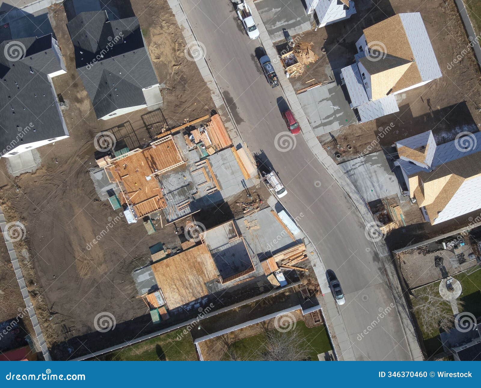 Aerial View Showcasing Construction Progress in a Local Subdivision ...