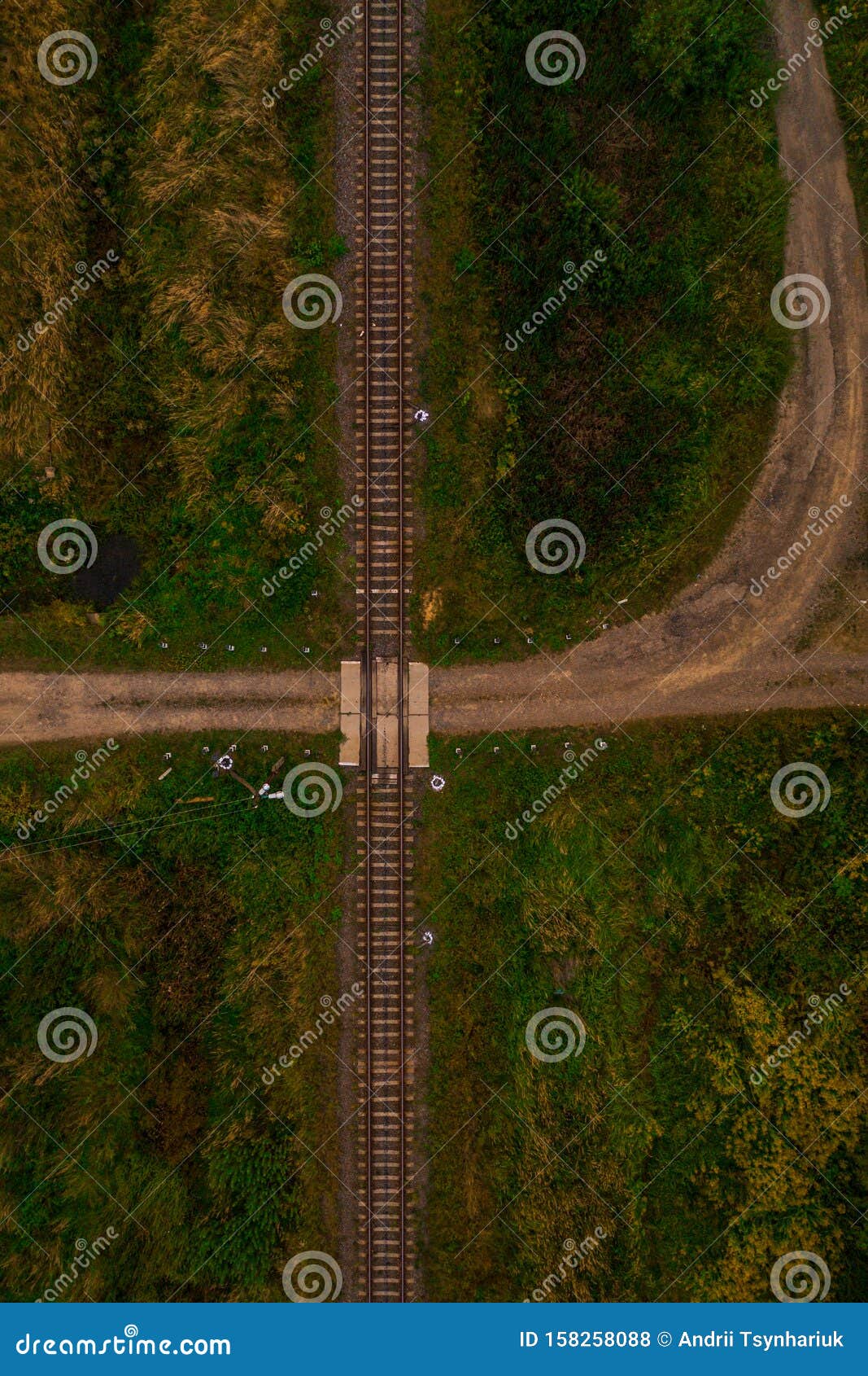 Aerial View Shows the Intersection of the Railway Tracks in the Field ...