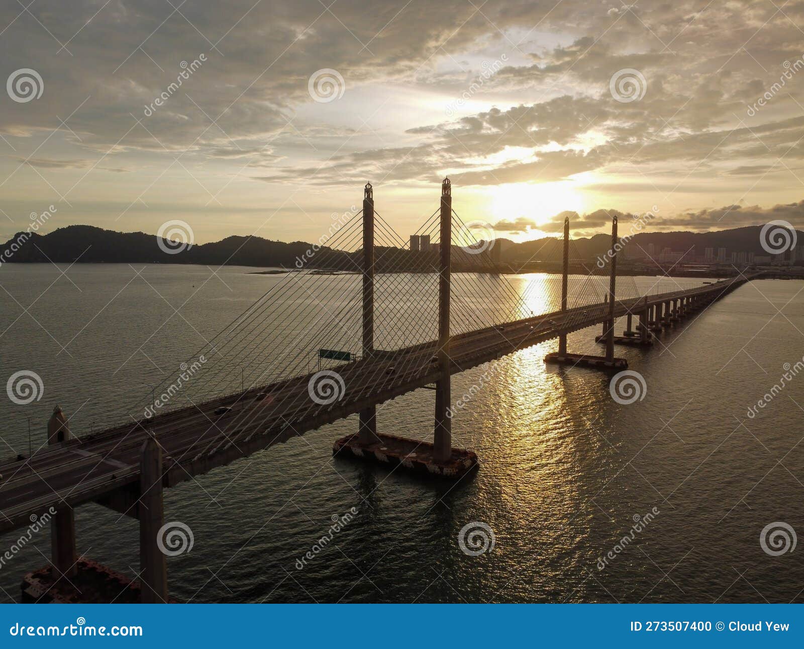 Aerial View Silhouette Penang Second Bridge Stock Photo - Image of ...