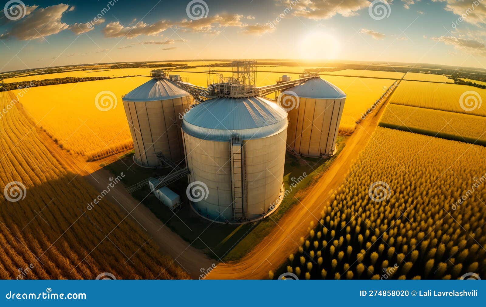 Aerial View of Silos in a Barley Field. Generative AI Stock Photo ...