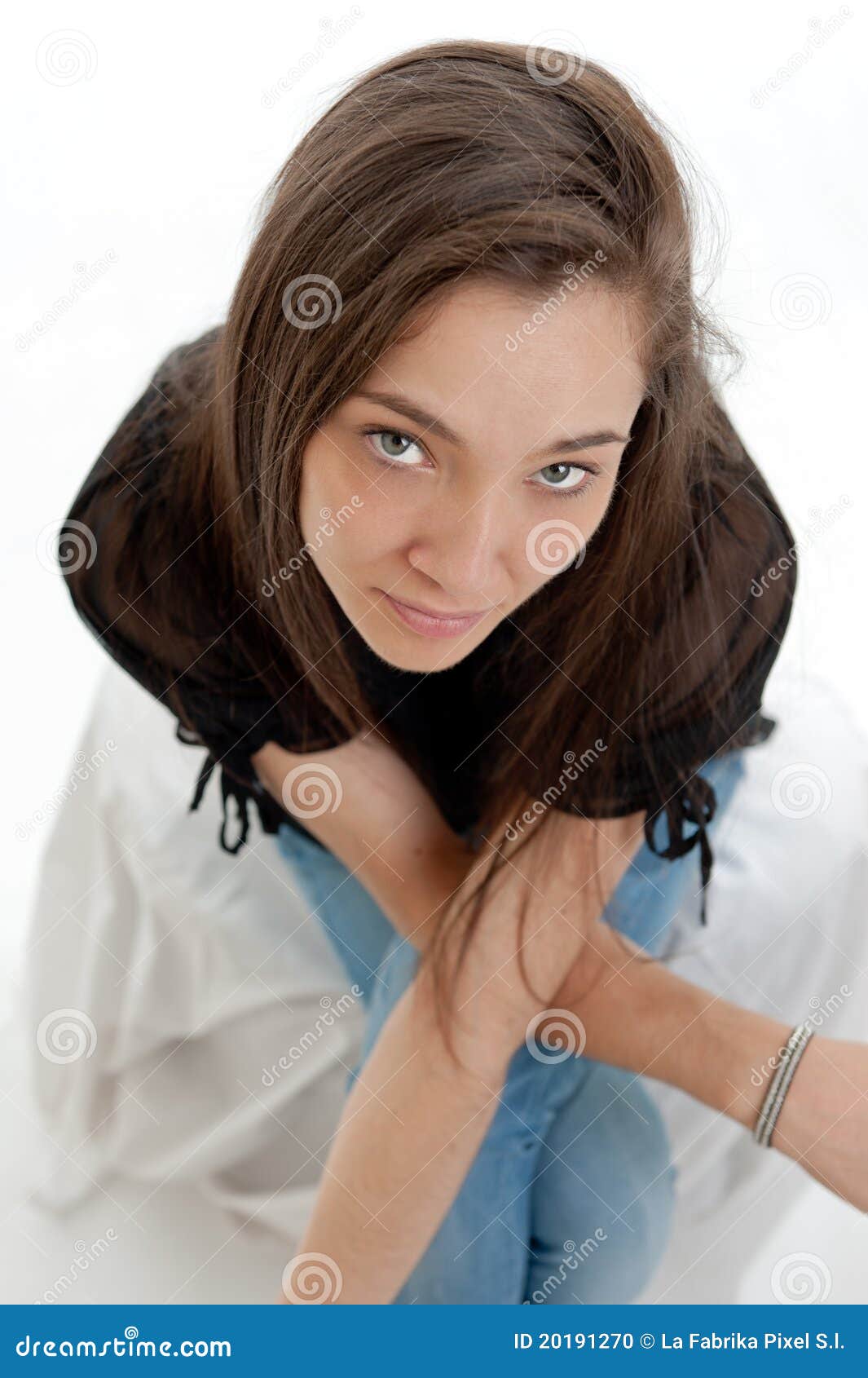 Aerial View of a Sitting Young Woman Stock Photo - Image of girl ...