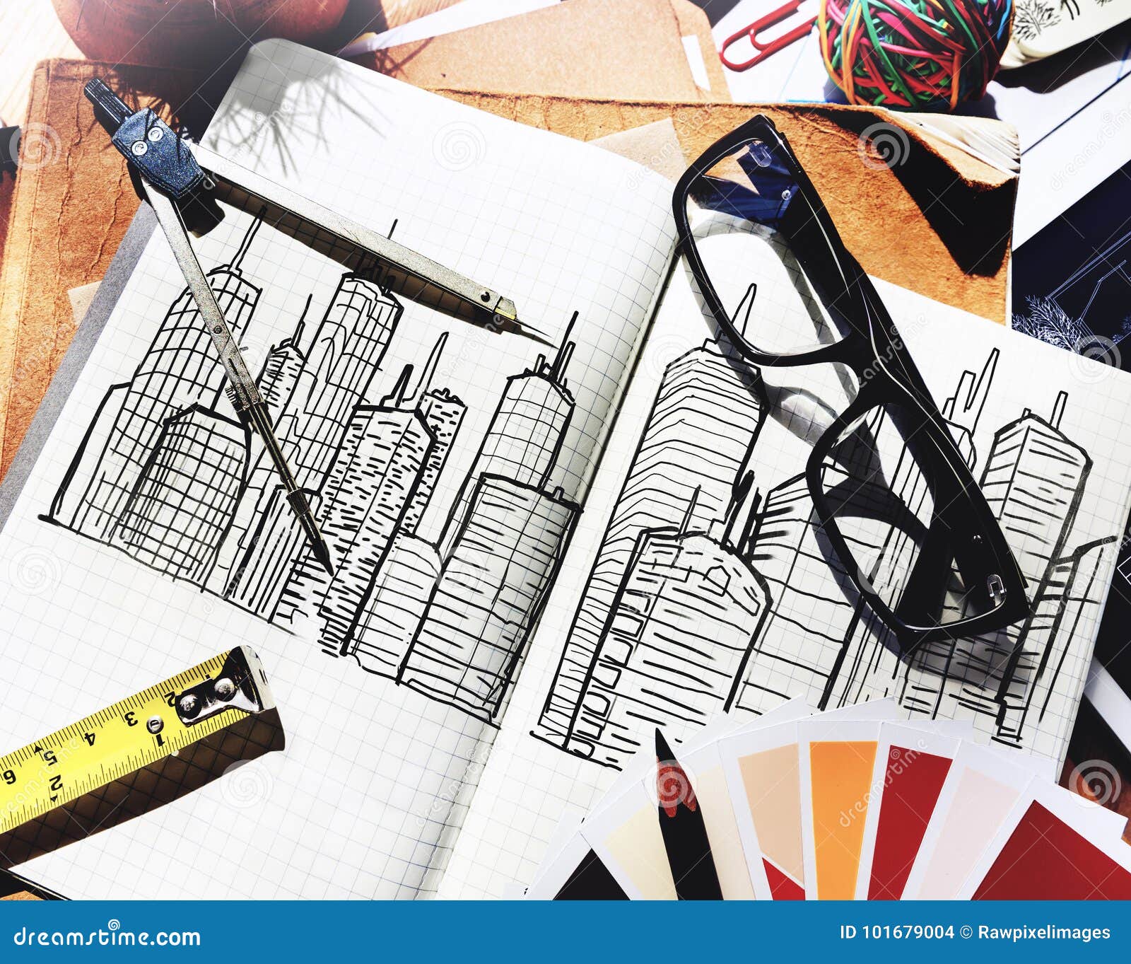 Aerial view of sketch book stock photo. Image of architecture - 101679004