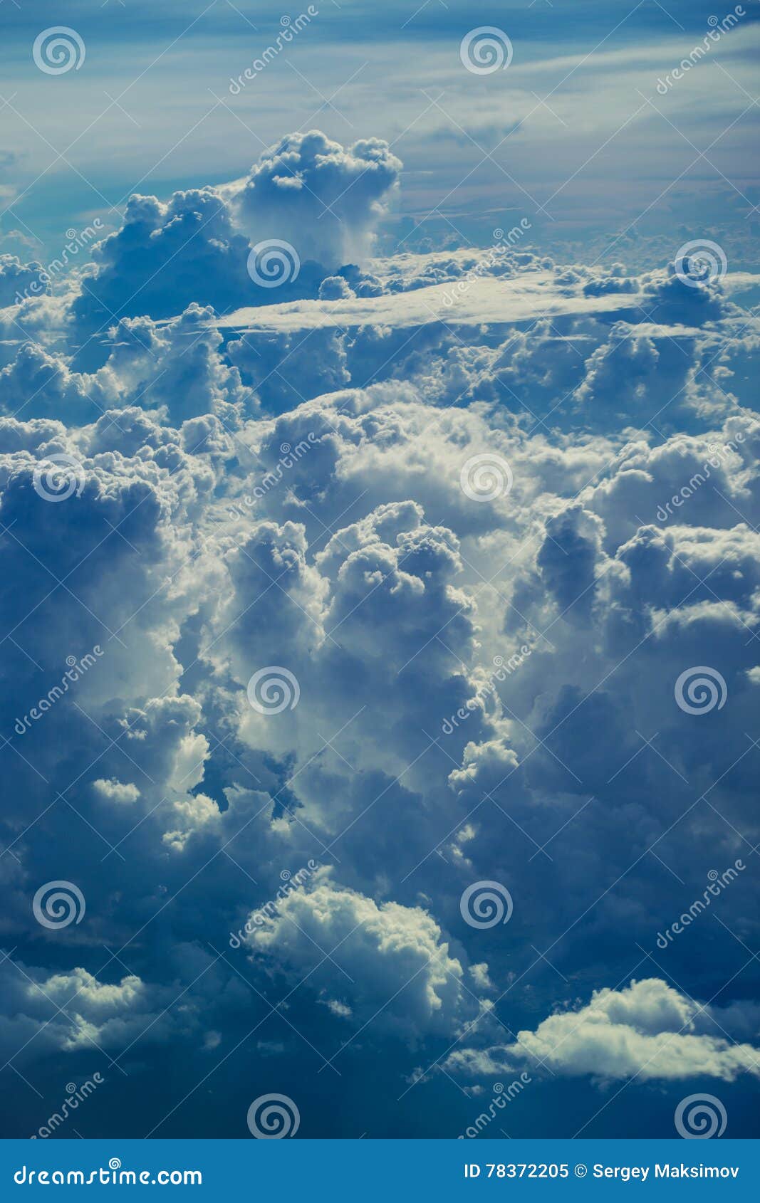 Aerial View through Sky Above the Clouds Abstract Background. Stock ...