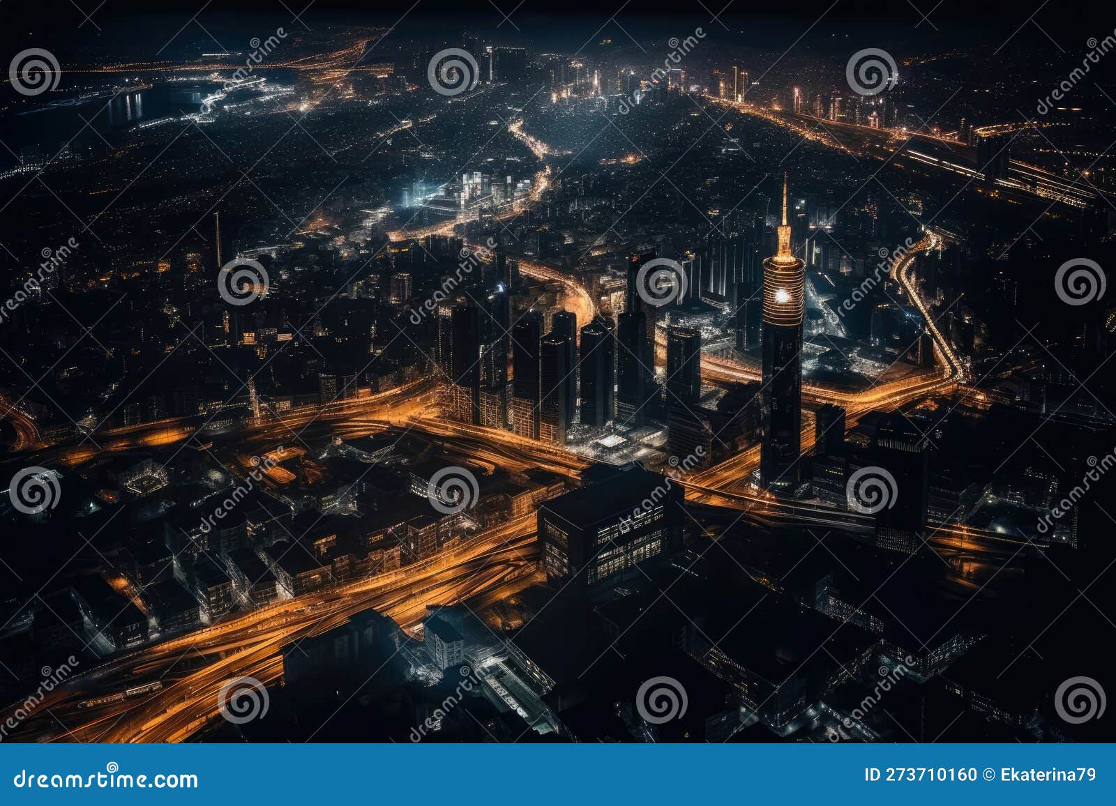 An Aerial View from the Sky of a Large City at Night. Created with ...