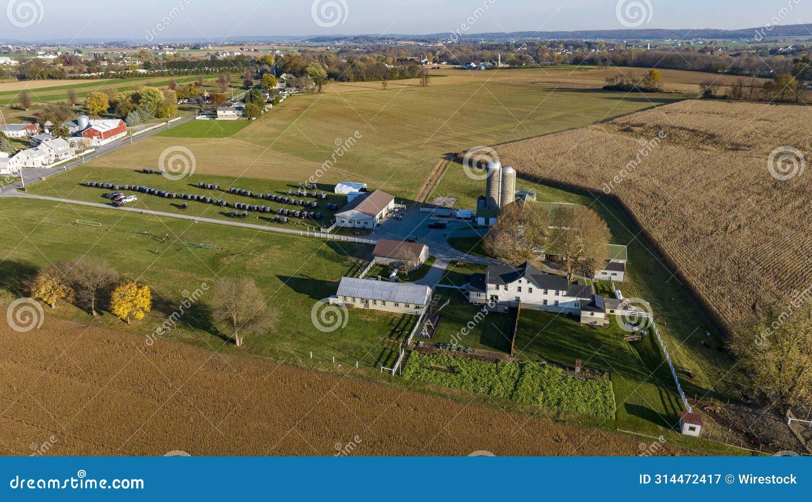 Aerial View of a Small Farm in an Open Field Stock Image - Image of ...