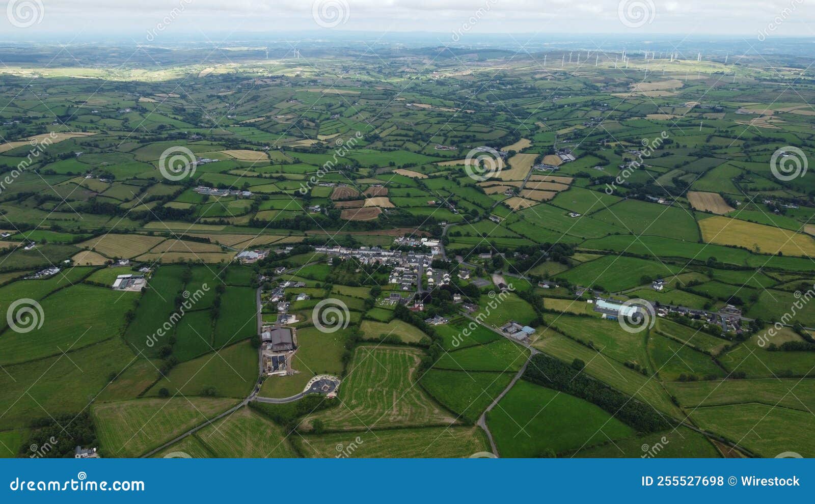 Aerial View of a Small Irish Village with Green Fields Stock Photo ...
