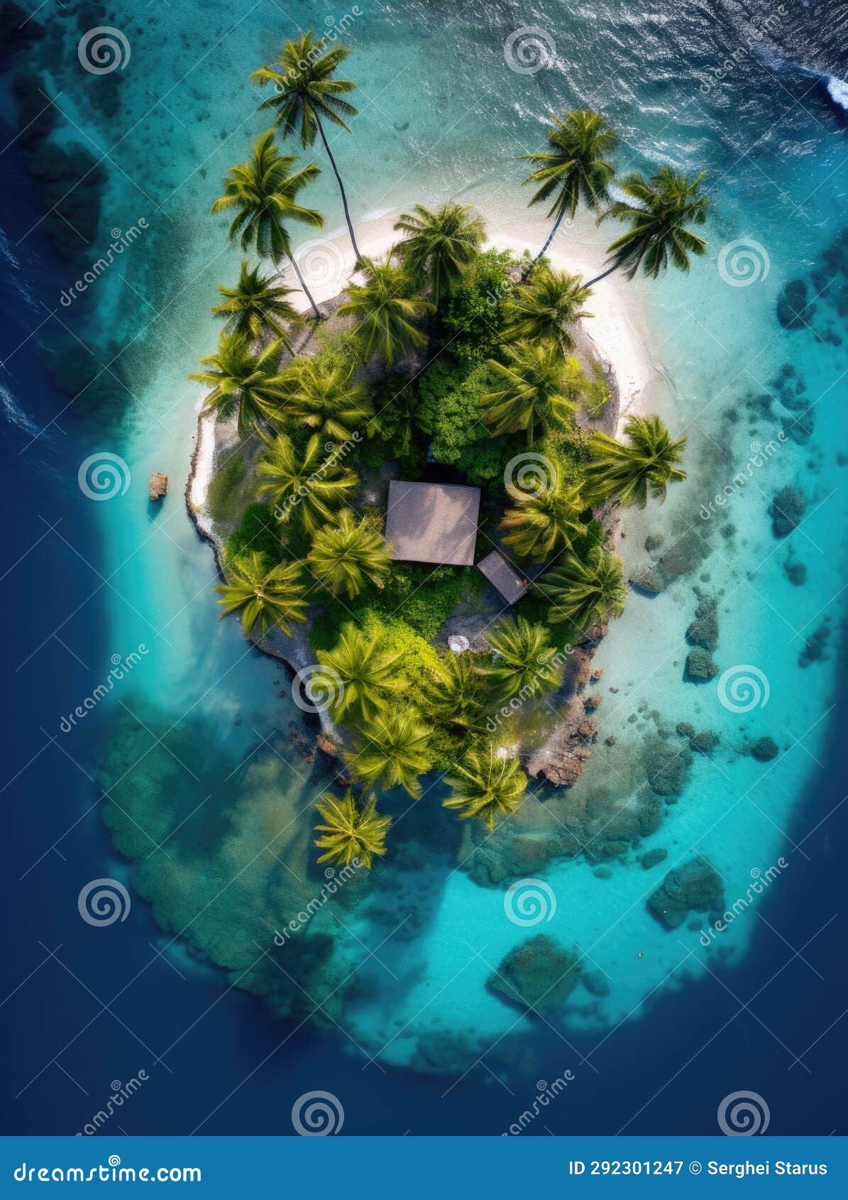 An Aerial View of a Small Island with Palm Trees. AI Stock Image ...