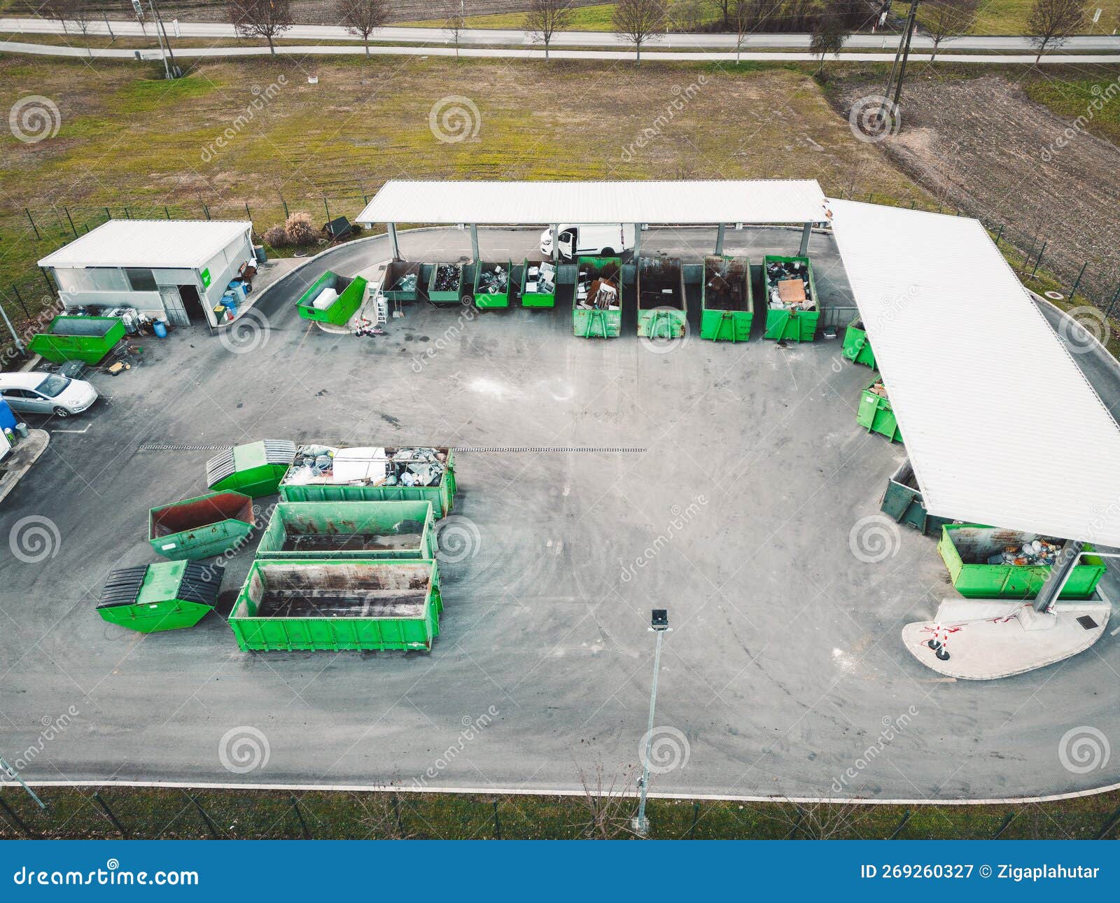 Aerial View of a Small Recycling Center with Different Containers Stock ...