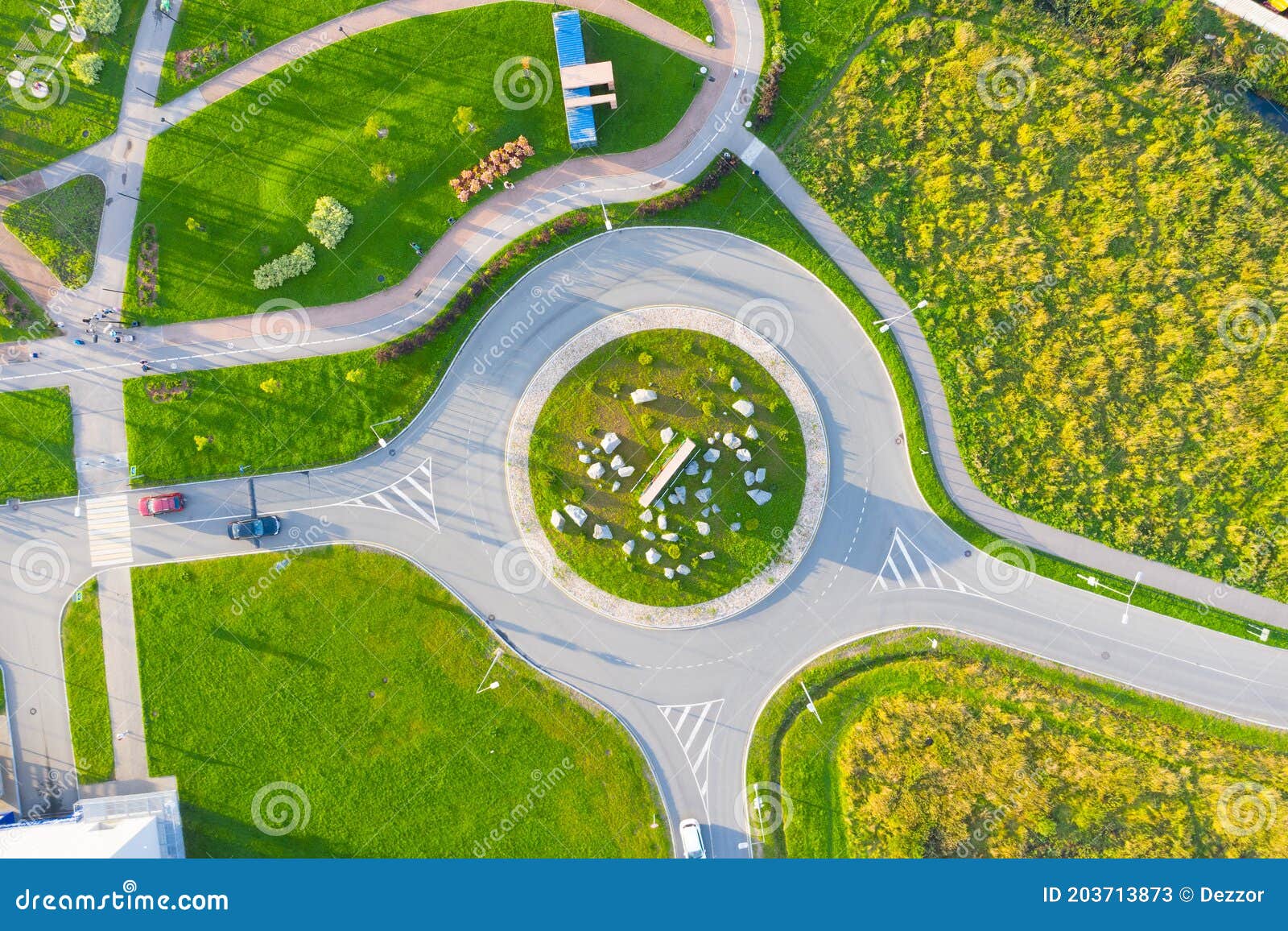 Aerial View Small Roundabout, Also Called a Traffic Circle, Road Circle ...
