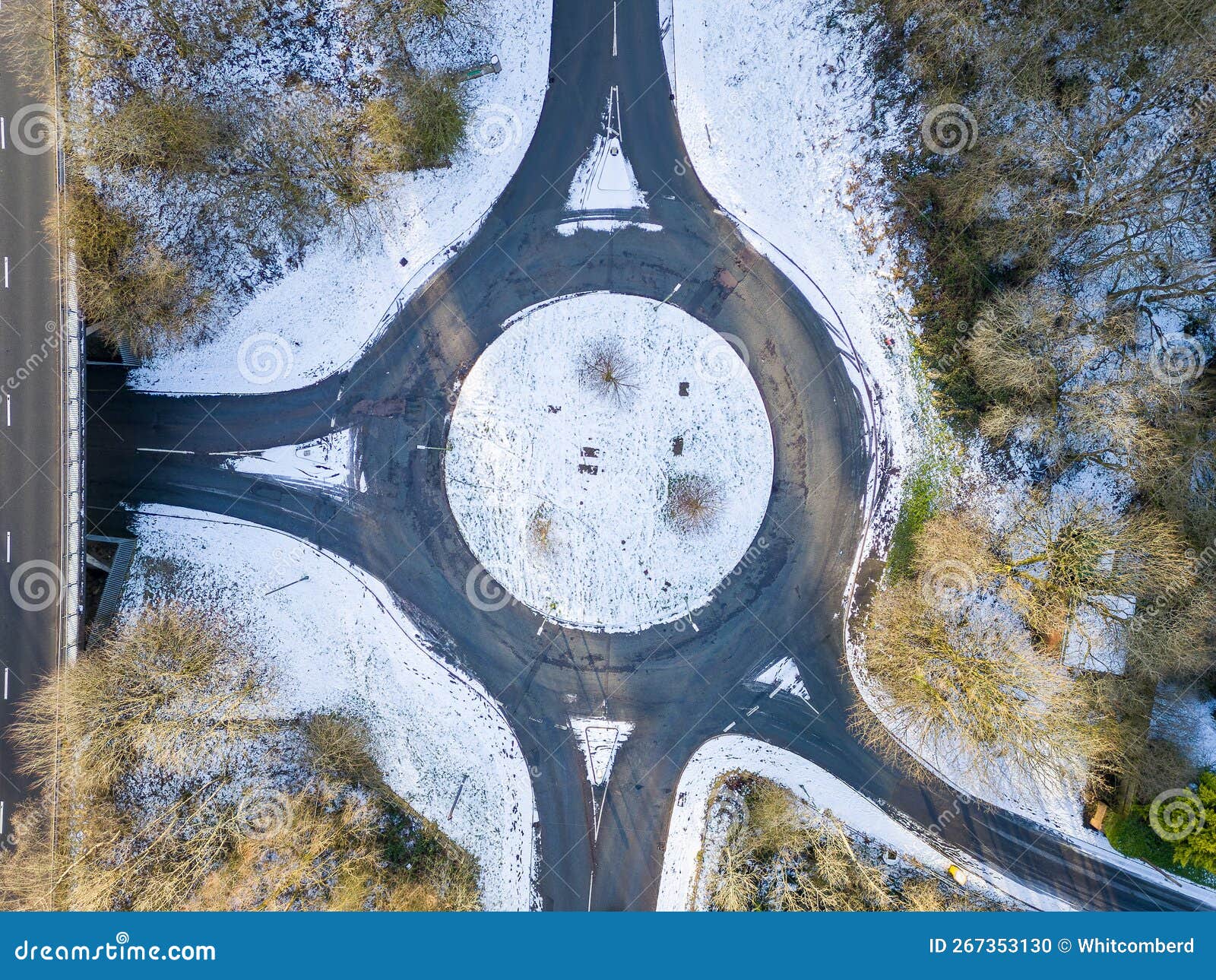 Aerial View of a Small, Snowy Roundabout Traffic Circle Stock Photo ...