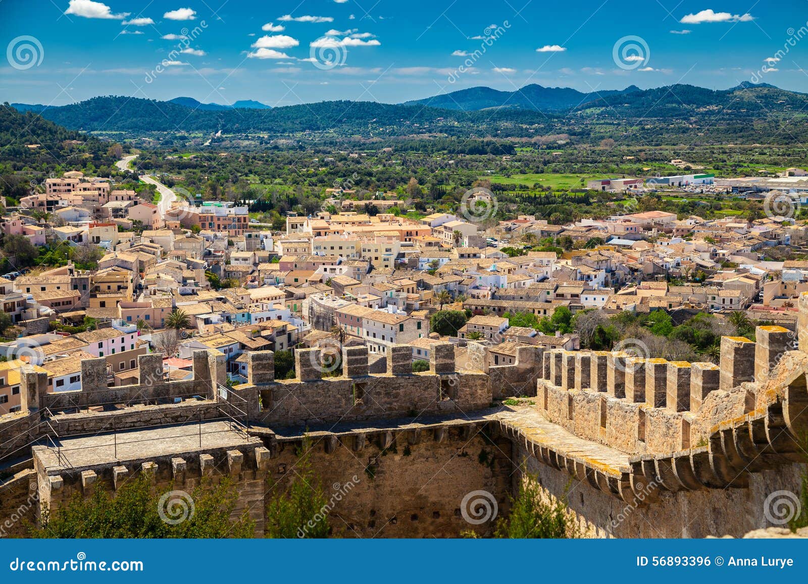 Aerial View of the Small Town Capdepera Stock Photo - Image of building ...