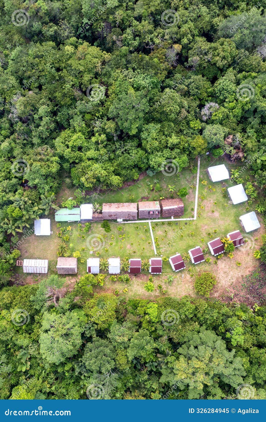 Aerial View a Small Village and Campsite in the Peruvian Amazon Stock ...